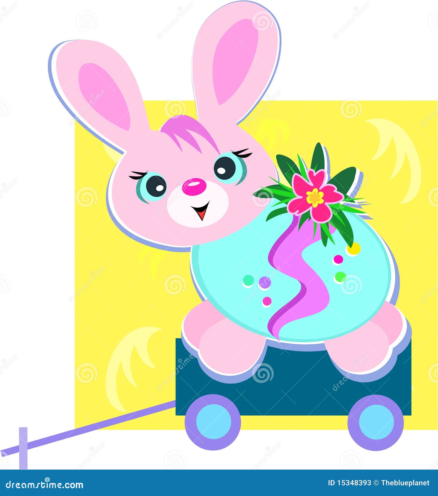 Happy Easter Bunny on a Cart Stock Vector - Illustration of ribbon ...