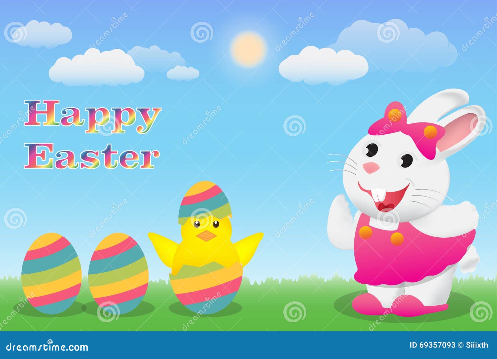 Happy Easter with Bunny Chick and Egg Stock Vector - Illustration of ...