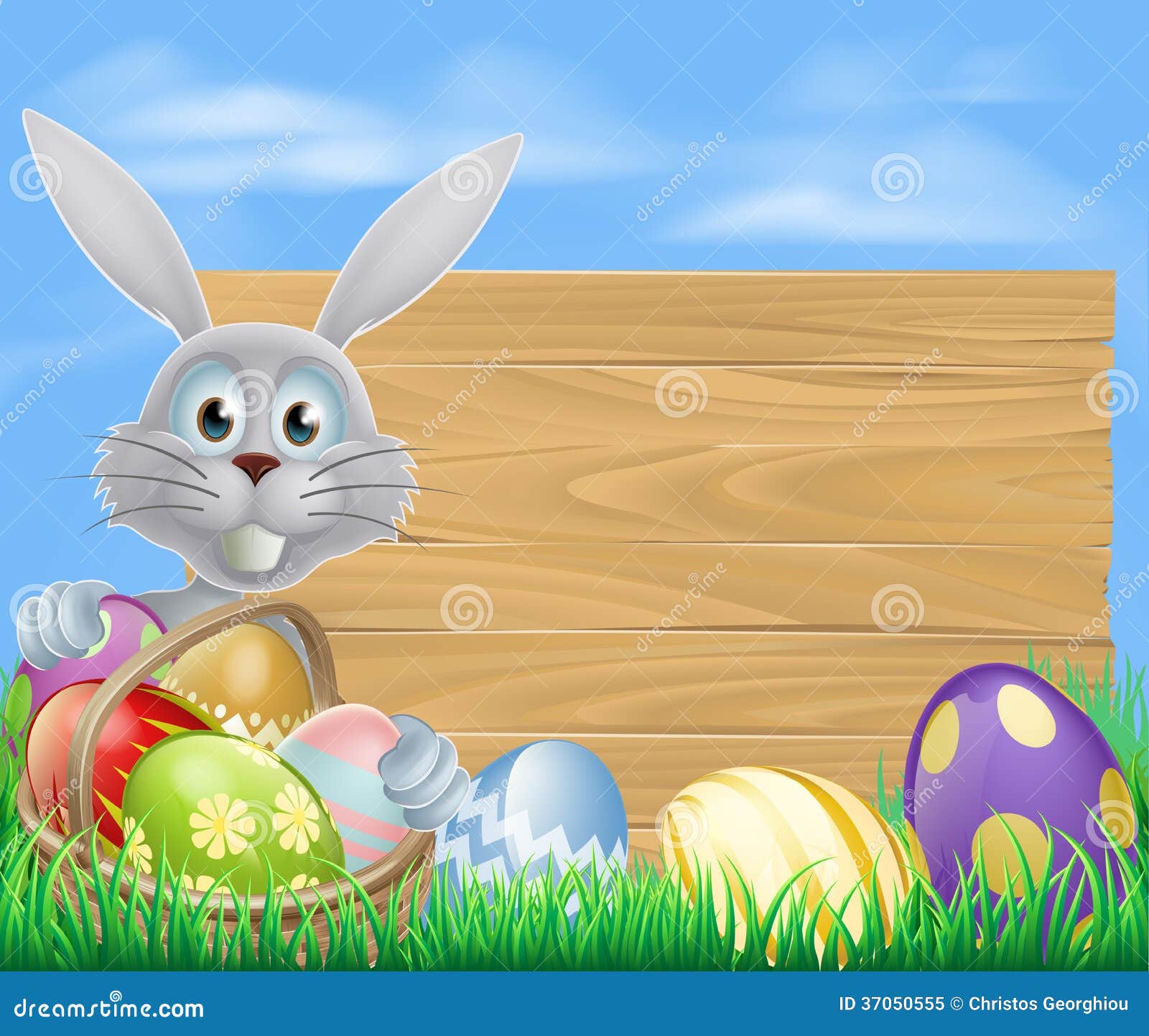 Happy Easter Bunny and Chocolate Eggs Sign Stock Vector - Illustration ...