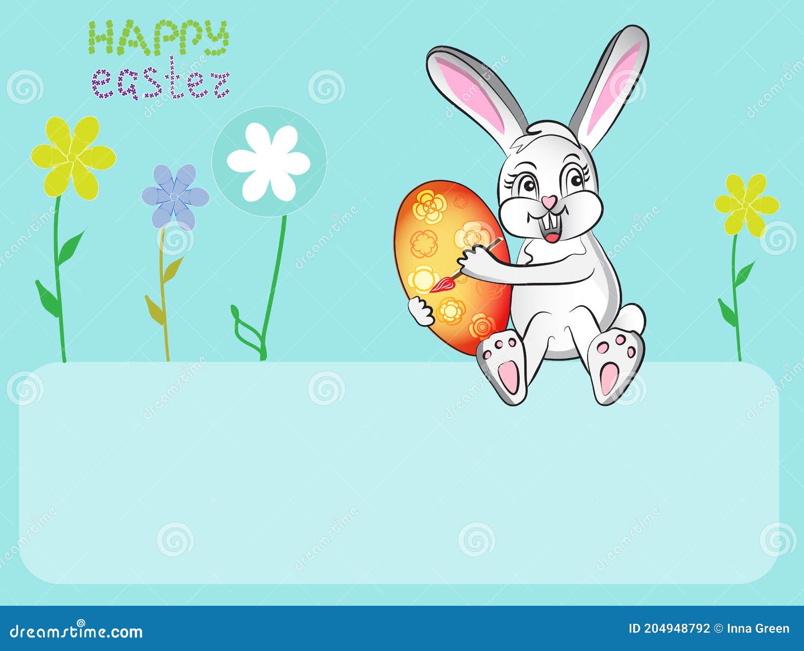 Happy Easter Bunny and Colorful Eggs. Vector Color Illustration ...