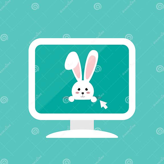 Happy Easter Bunny on Computer Icon Stock Vector - Illustration of ...
