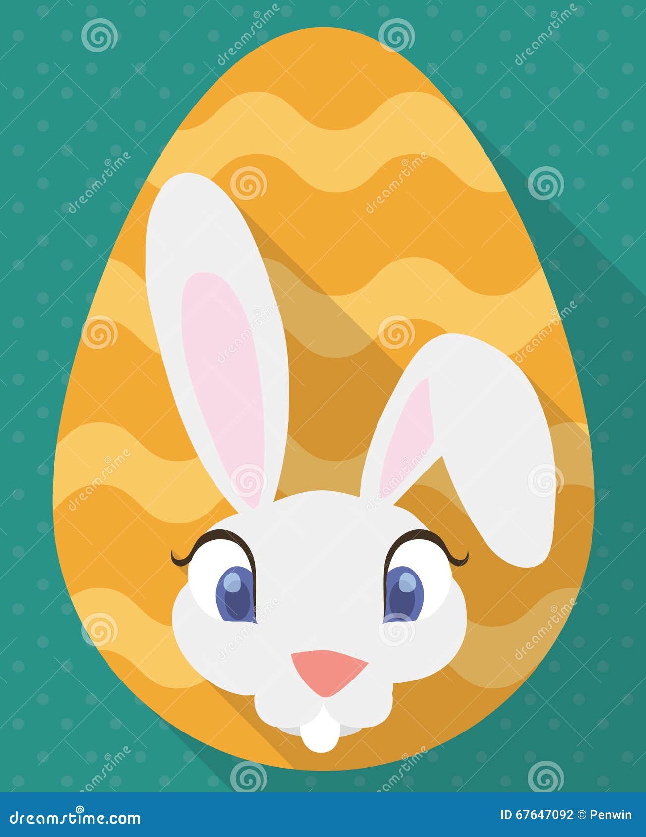 Happy Easter Bunny Face on Giant Egg with Long Shadow, Vector ...
