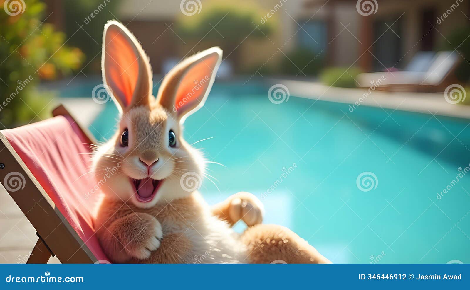 Happy Easter Bunny by the Pool with Copy Space Stock Illustration ...