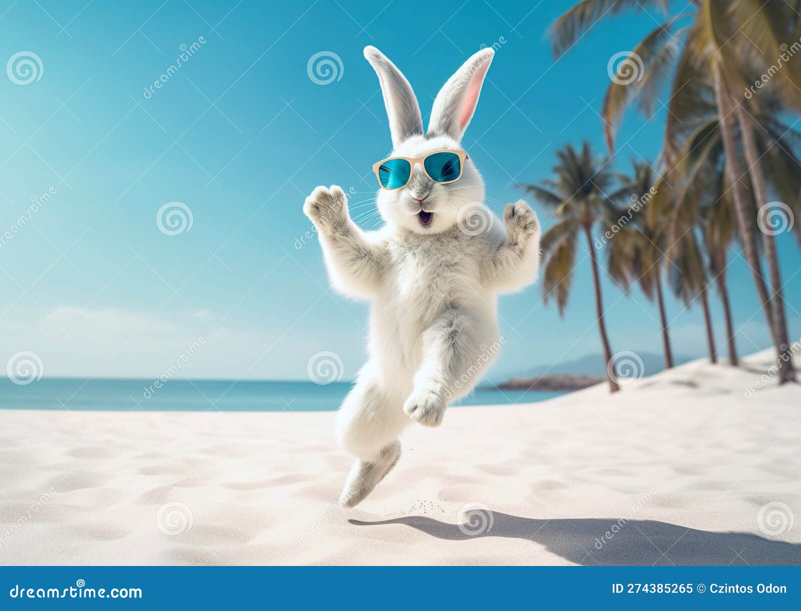 Happy Easter Bunny In Sunglasses On The Beach Stock Image Image Of