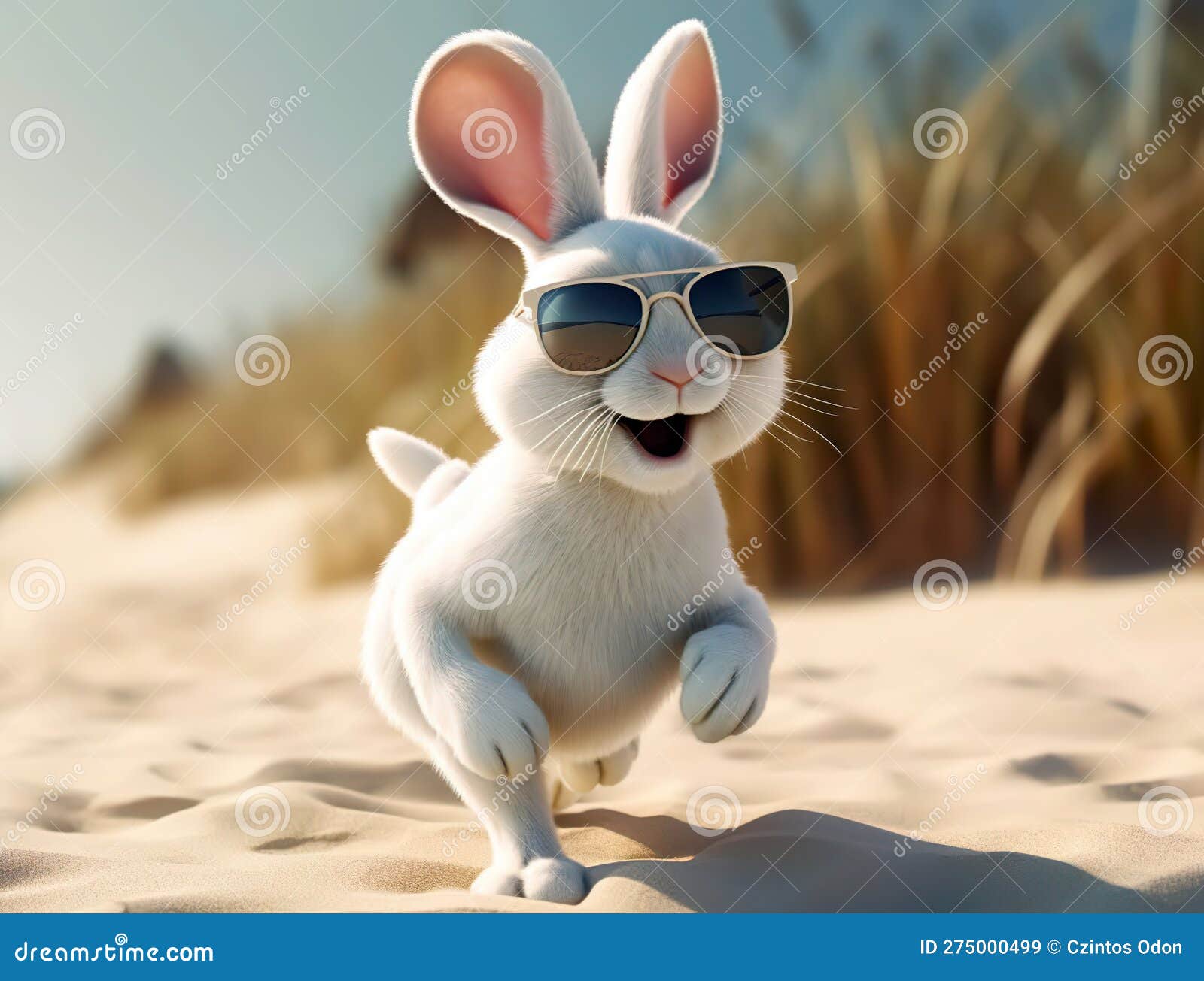 Happy Easter Bunny In Sunglasses On The Beach Stock Illustration