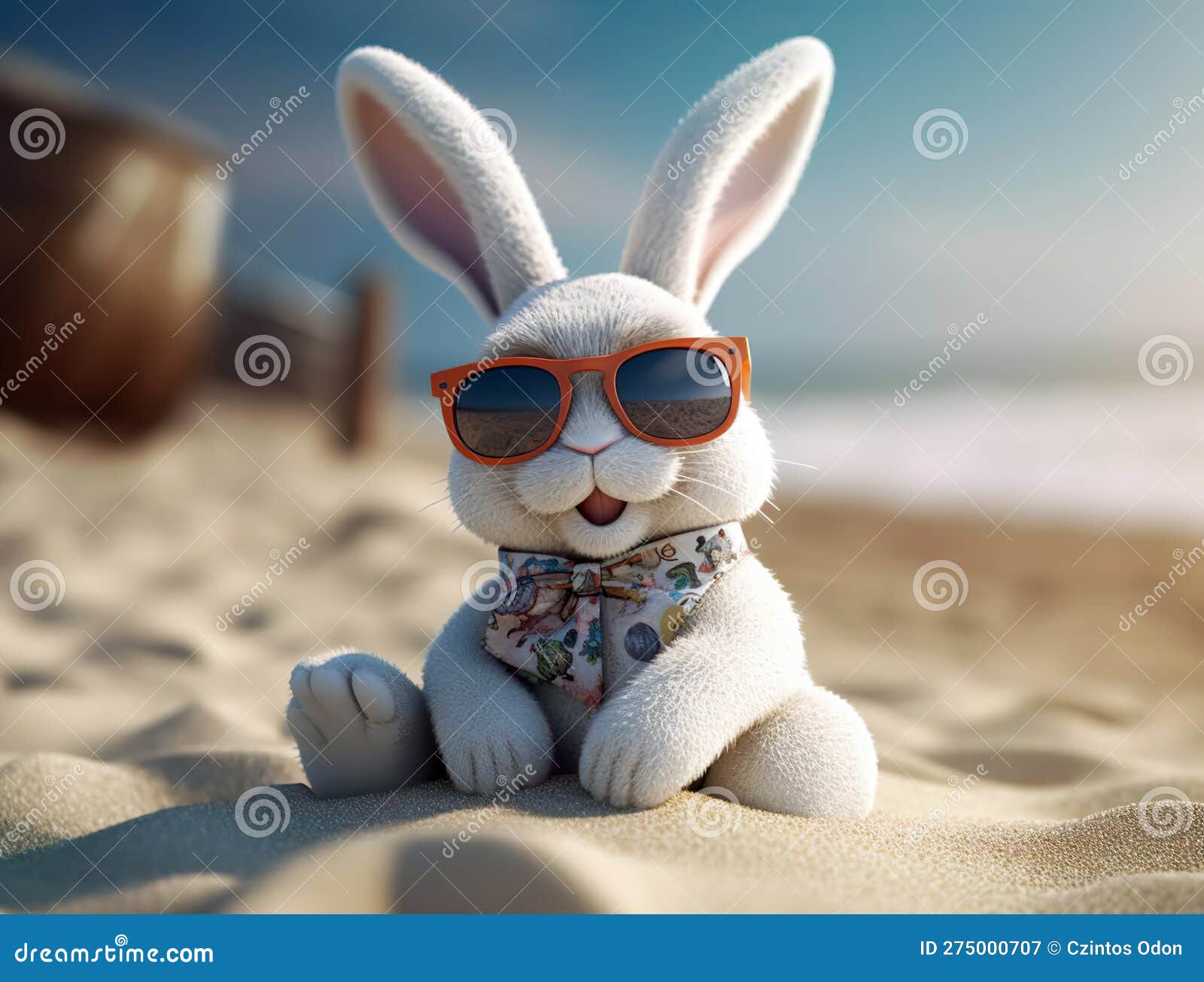 Happy Easter Bunny In Sunglasses On The Beach Stock Illustration