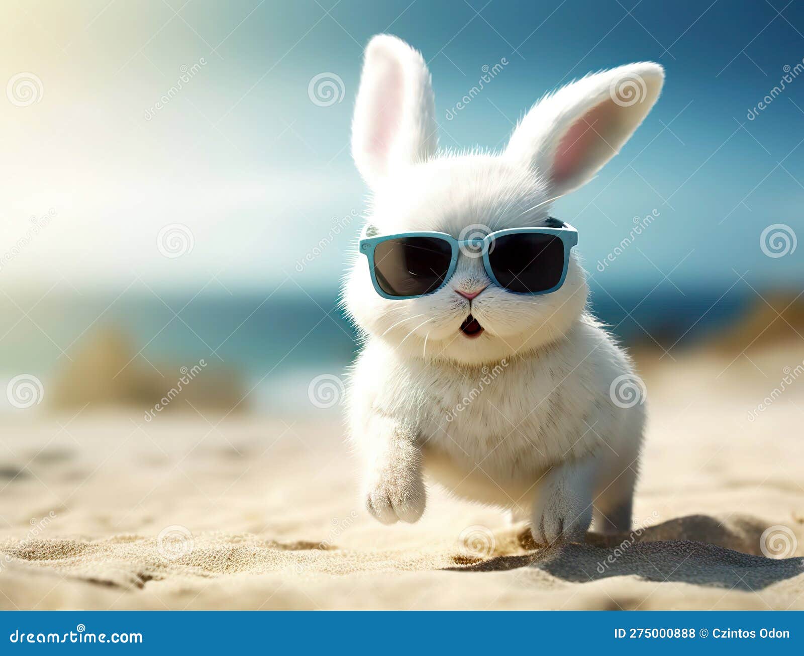 Happy Easter Bunny In Sunglasses On The Beach Stock Illustration