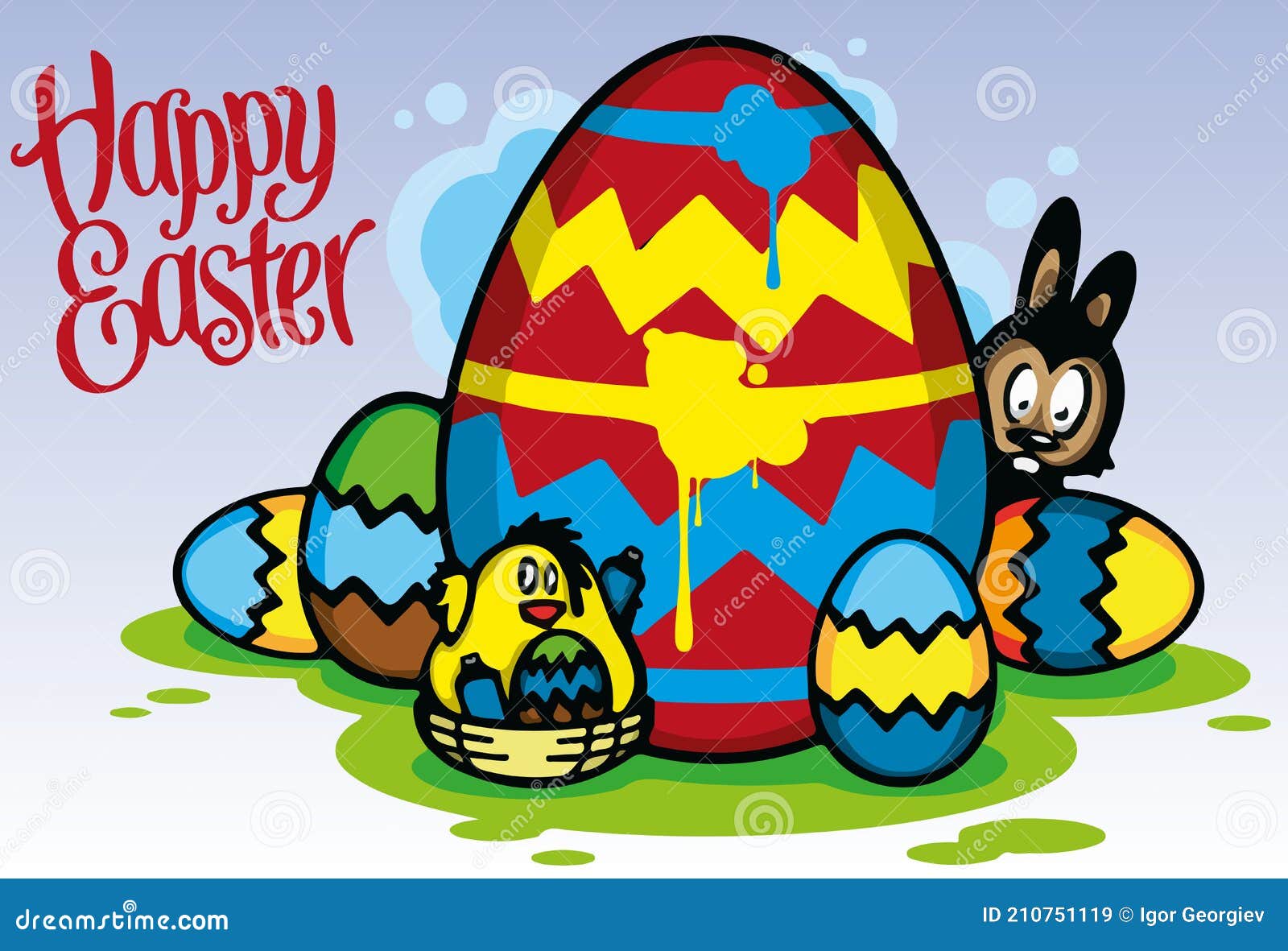 Happy Easter Bunny Vector Illustration Poster Template Stock Vector ...