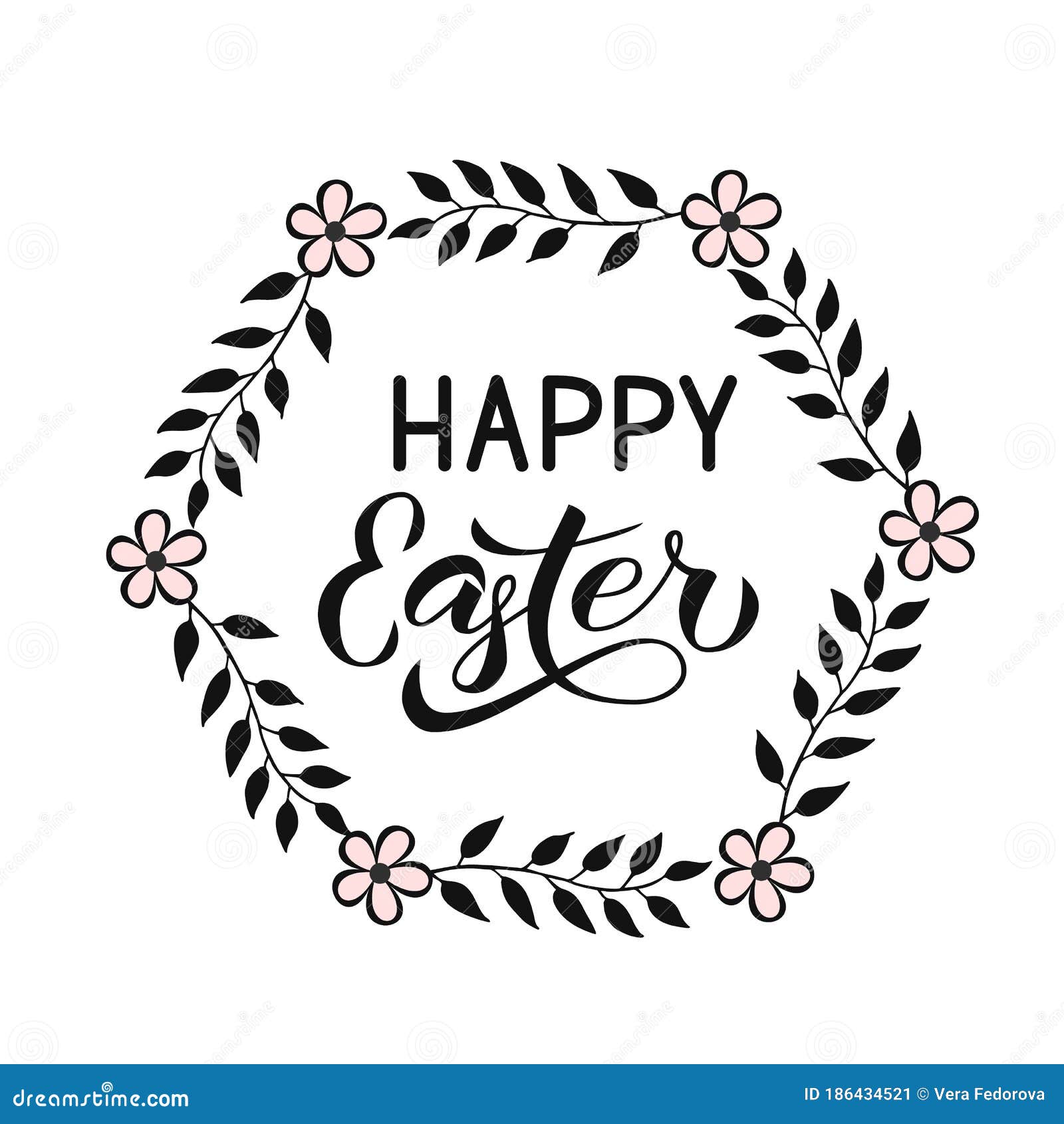 Happy Easter Calligraphy Hand Lettering With Hand Drawn Wreath Of