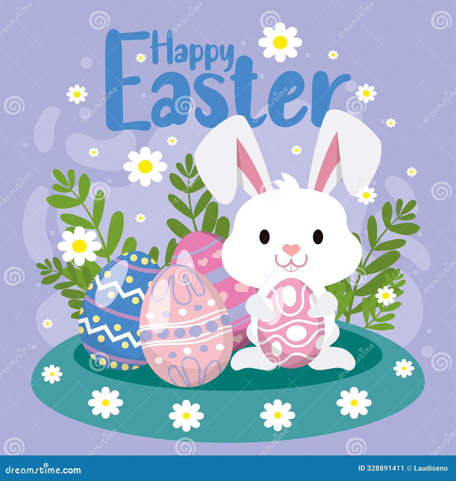 Happy Easter Car Bunny and Easter Eggs Vector Stock Illustration ...