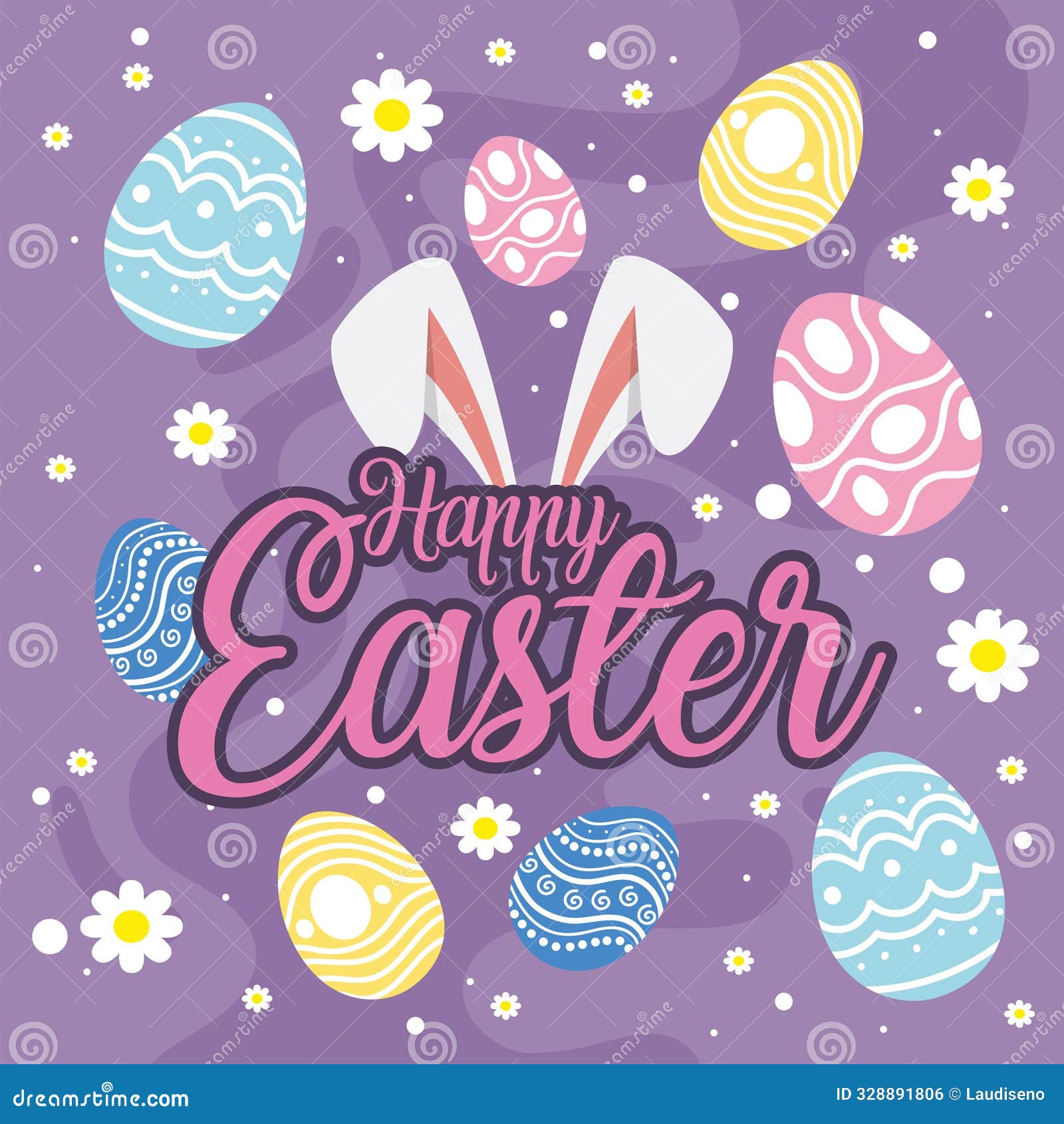 Happy Easter Car Bunny and Easter Eggs Vector Stock Illustration ...