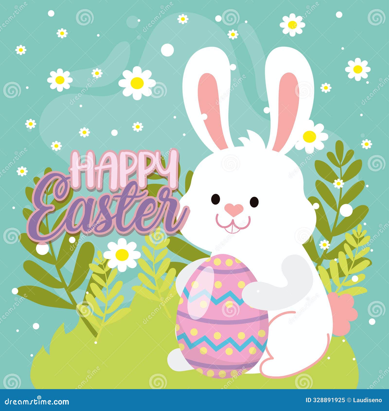 Happy Easter Car Bunny and Easter Eggs Vector Stock Illustration ...