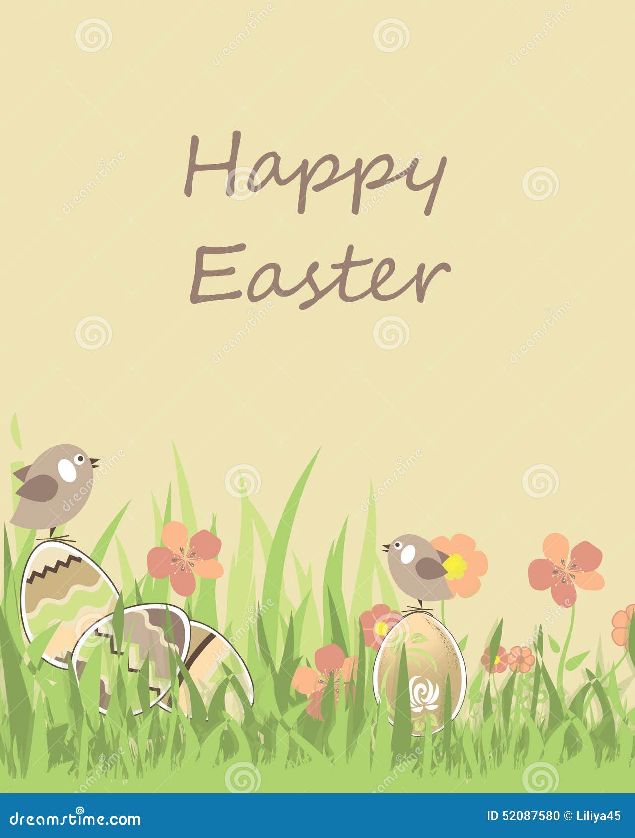 Happy Easter Card with Birds. Stock Illustration - Illustration of ...