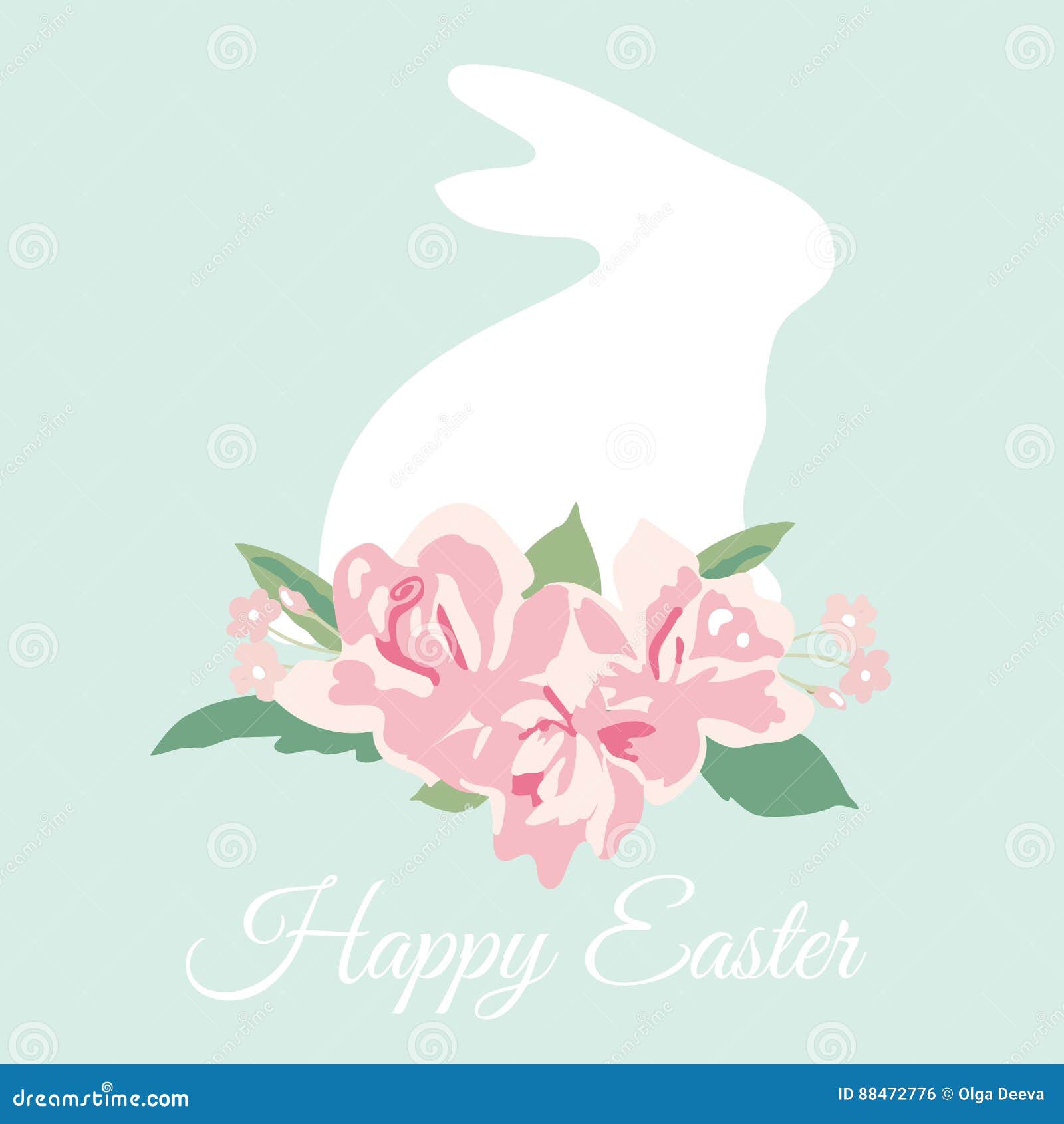 Happy Easter Card with Bunny and Flower Bouquet Stock Vector ...