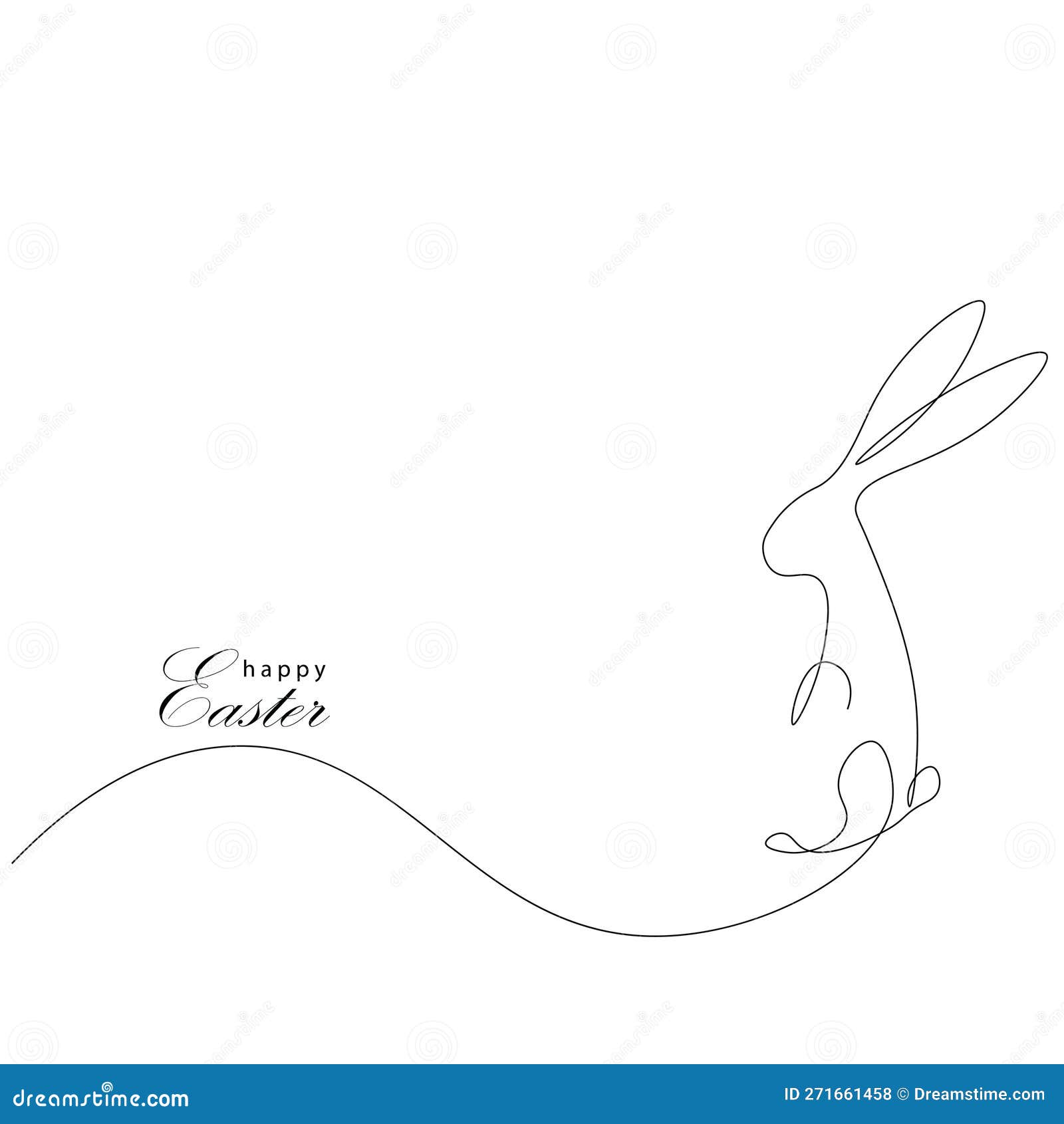 Happy Easter Card with Bunny Line Drawing, Vector Illustration Stock ...