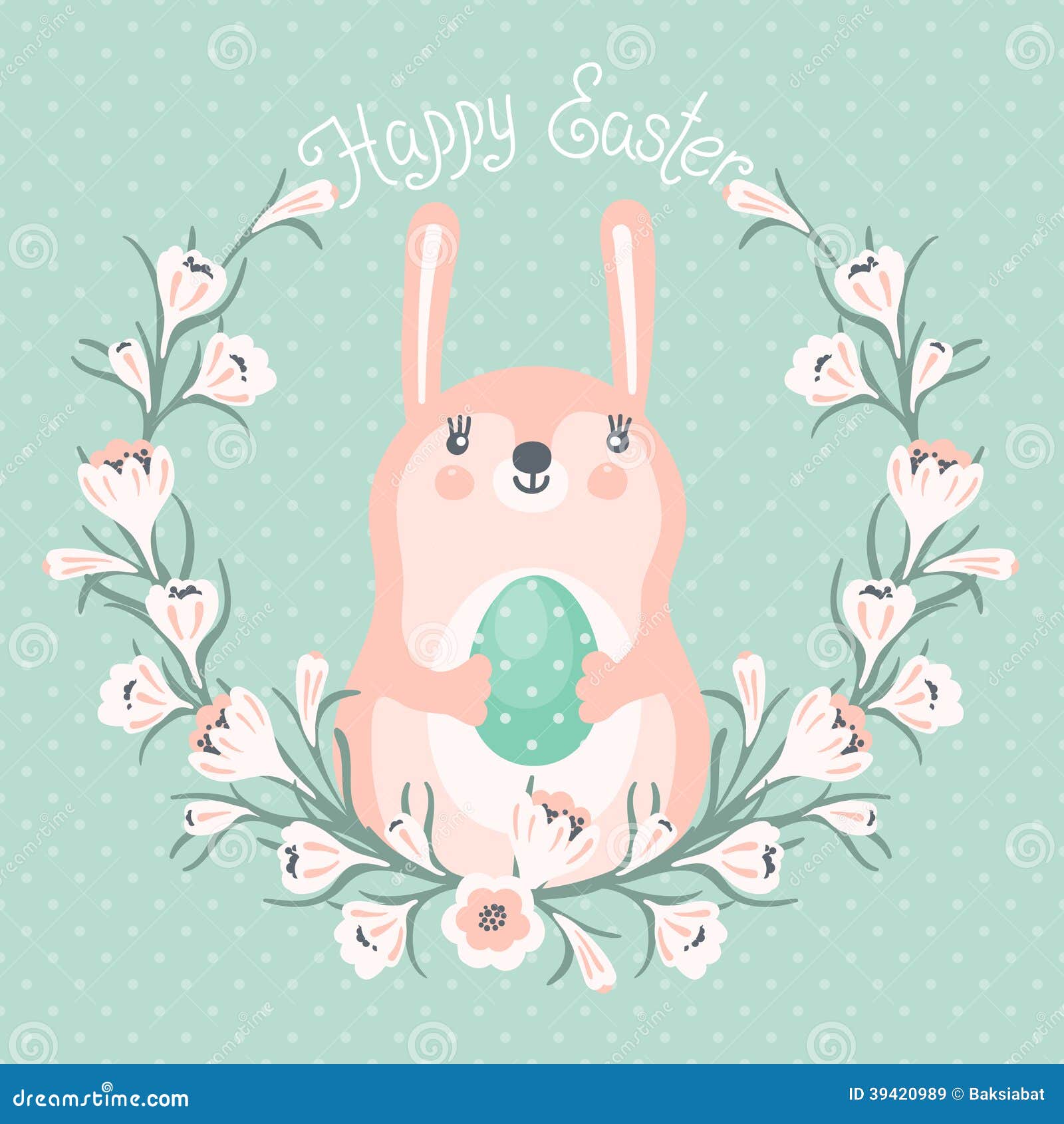Happy Easter Card with Cute Bunny. Stock Vector - Illustration of ...