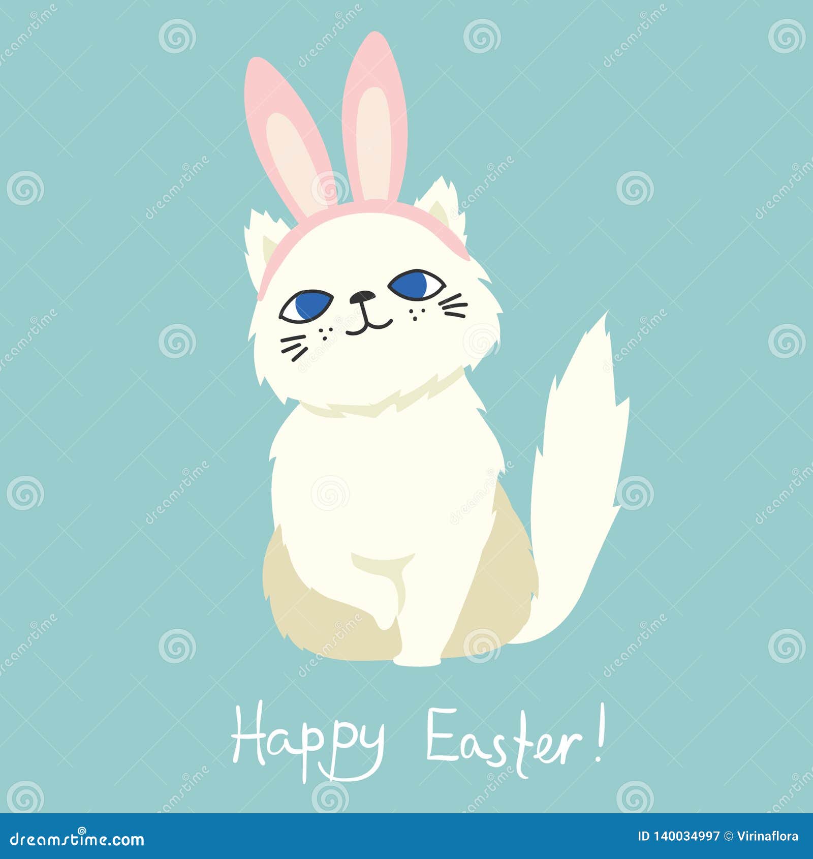 Happy Easter! Card with Cute Cat Stock Illustration - Illustration of ...
