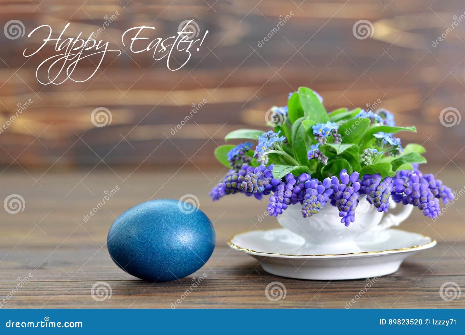 Happy Easter Card with Easter Egg and Spring Flowers in Tea Cup Stock ...