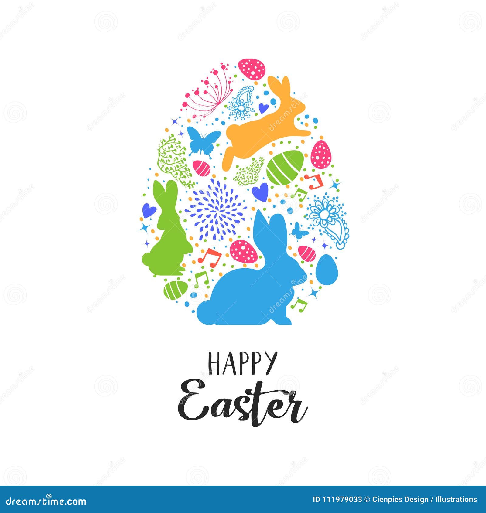 Happy Easter Card of Egg Shape Decoration Icons Stock Vector ...