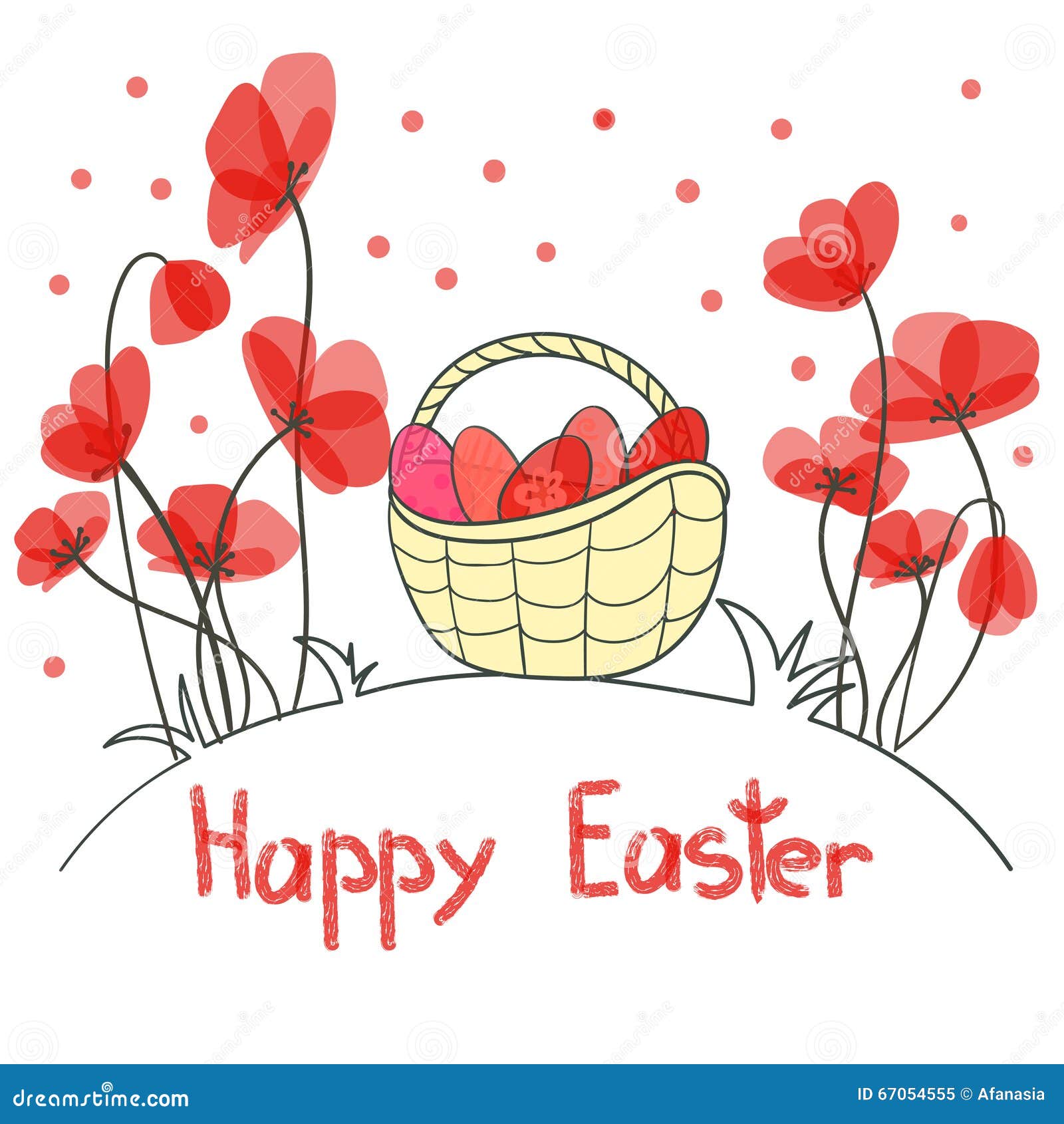 Happy Easter Card with Eggs and Beautiful Red Flowers. Stock Vector ...