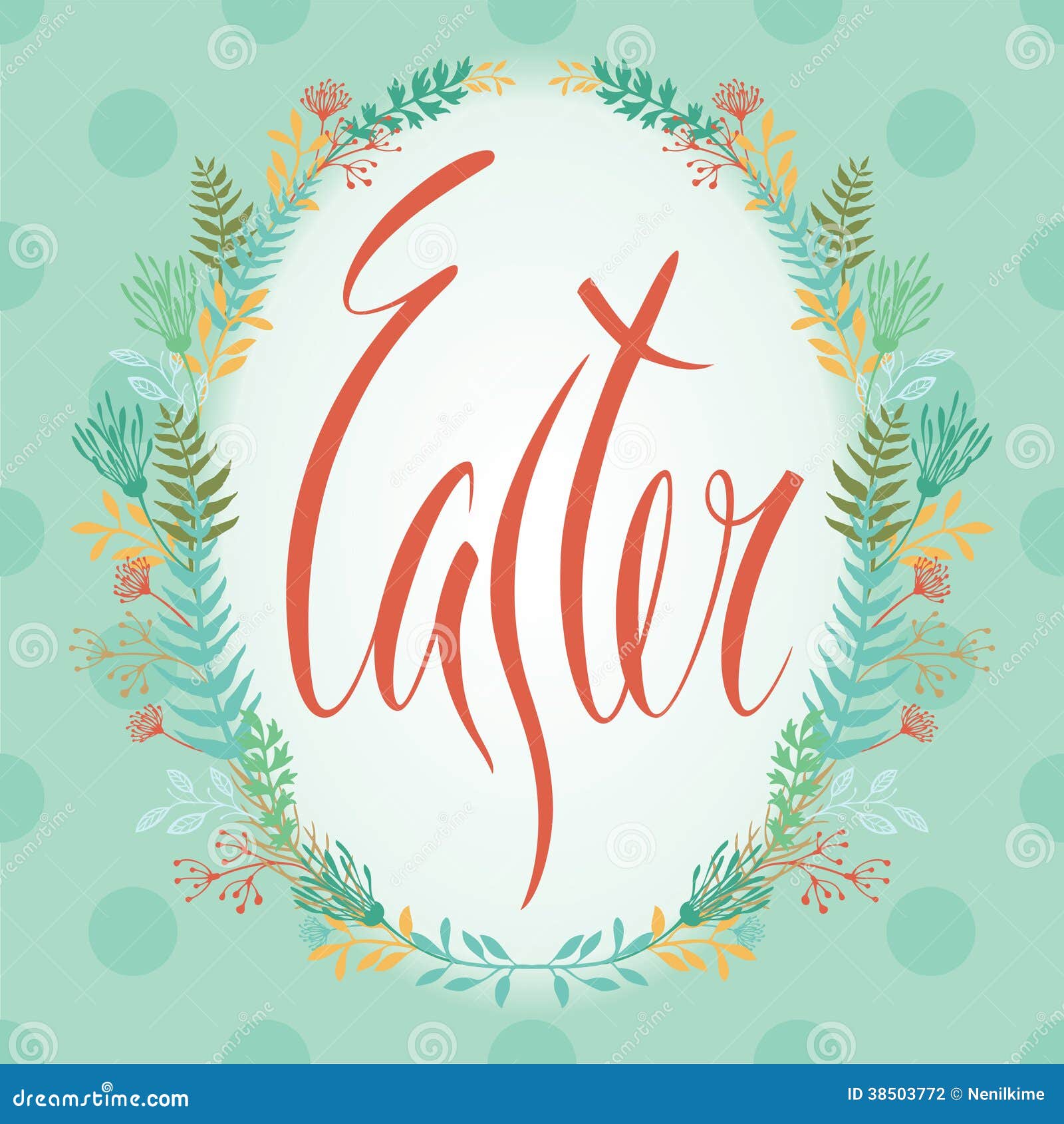 Happy Easter Card with Flowers Frame and Calligraphy Stock Vector ...