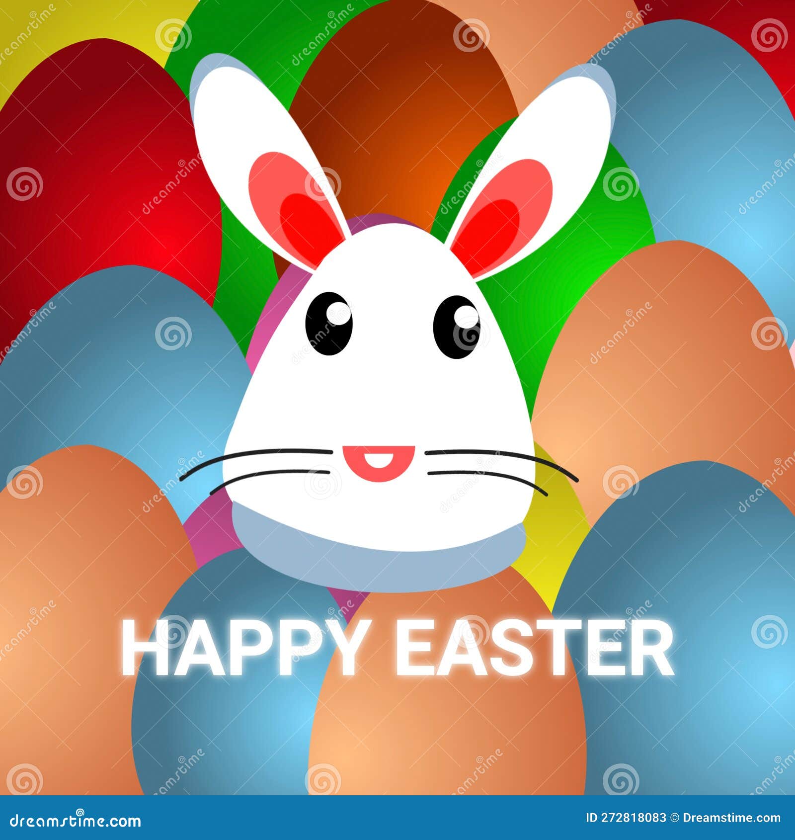 Happy Easter Card with Rabbit, Colored Eggs and Text Stock Illustration ...