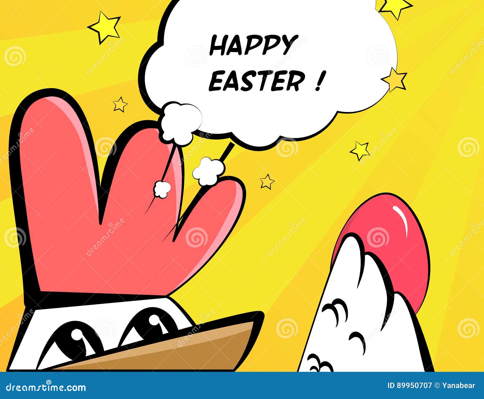 Happy Easter Card with Rooster, Egg and Text Cloud. Comics Style Stock ...