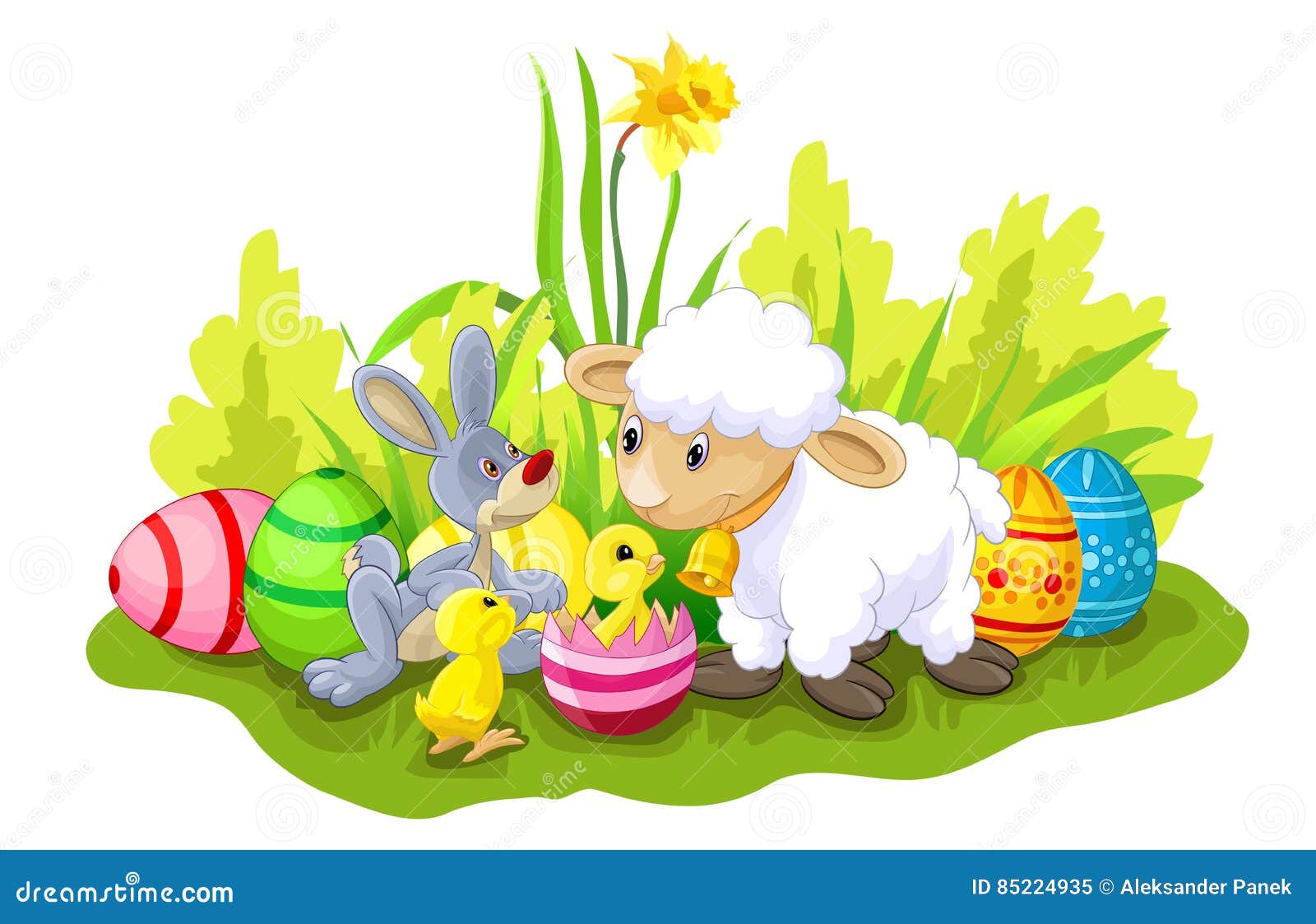 Happy Easter Card with Sheep, Bunny and Chickens Stock Vector ...