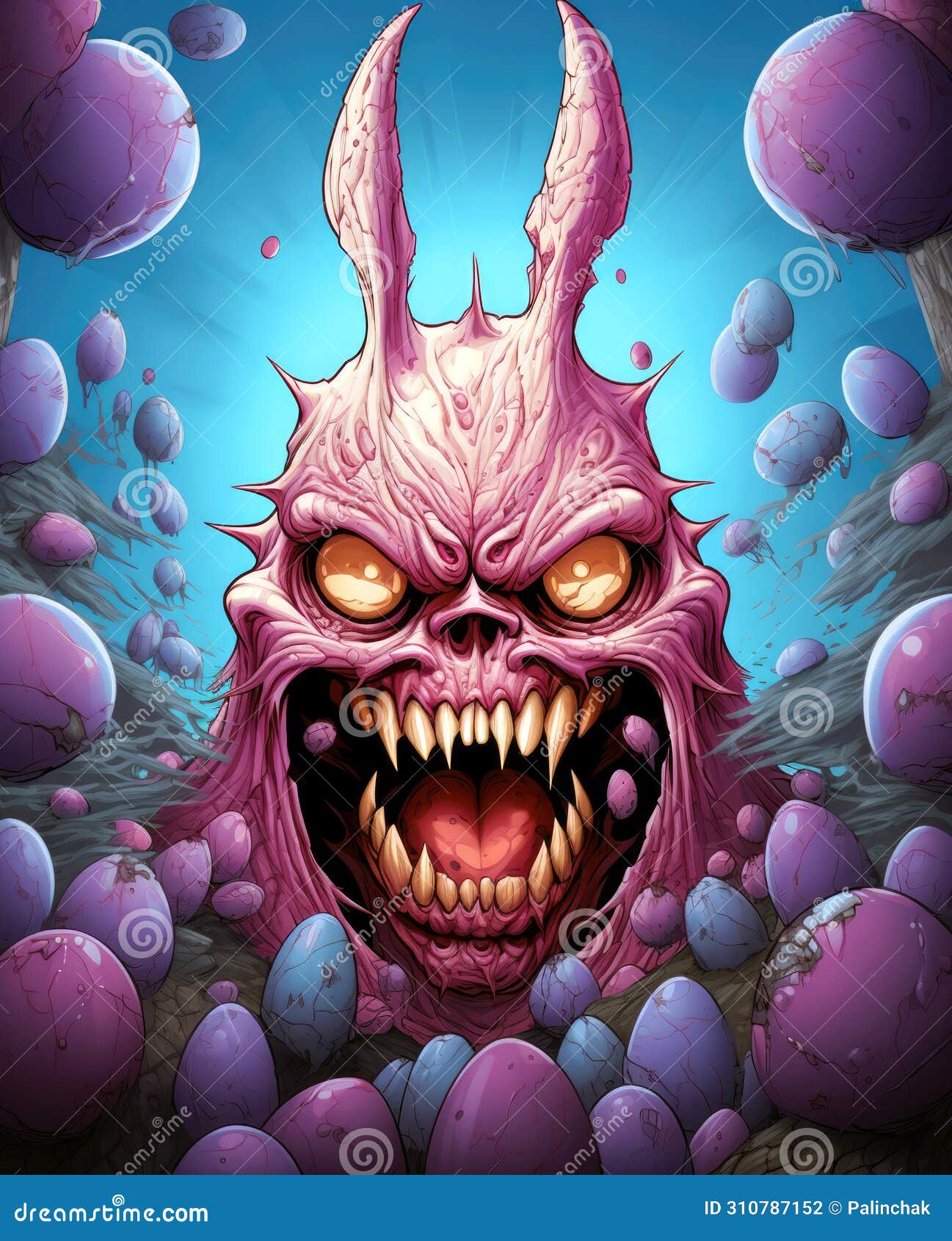 Happy Easter. Cartoon Horror Illustration of Easter Celebration Stock ...