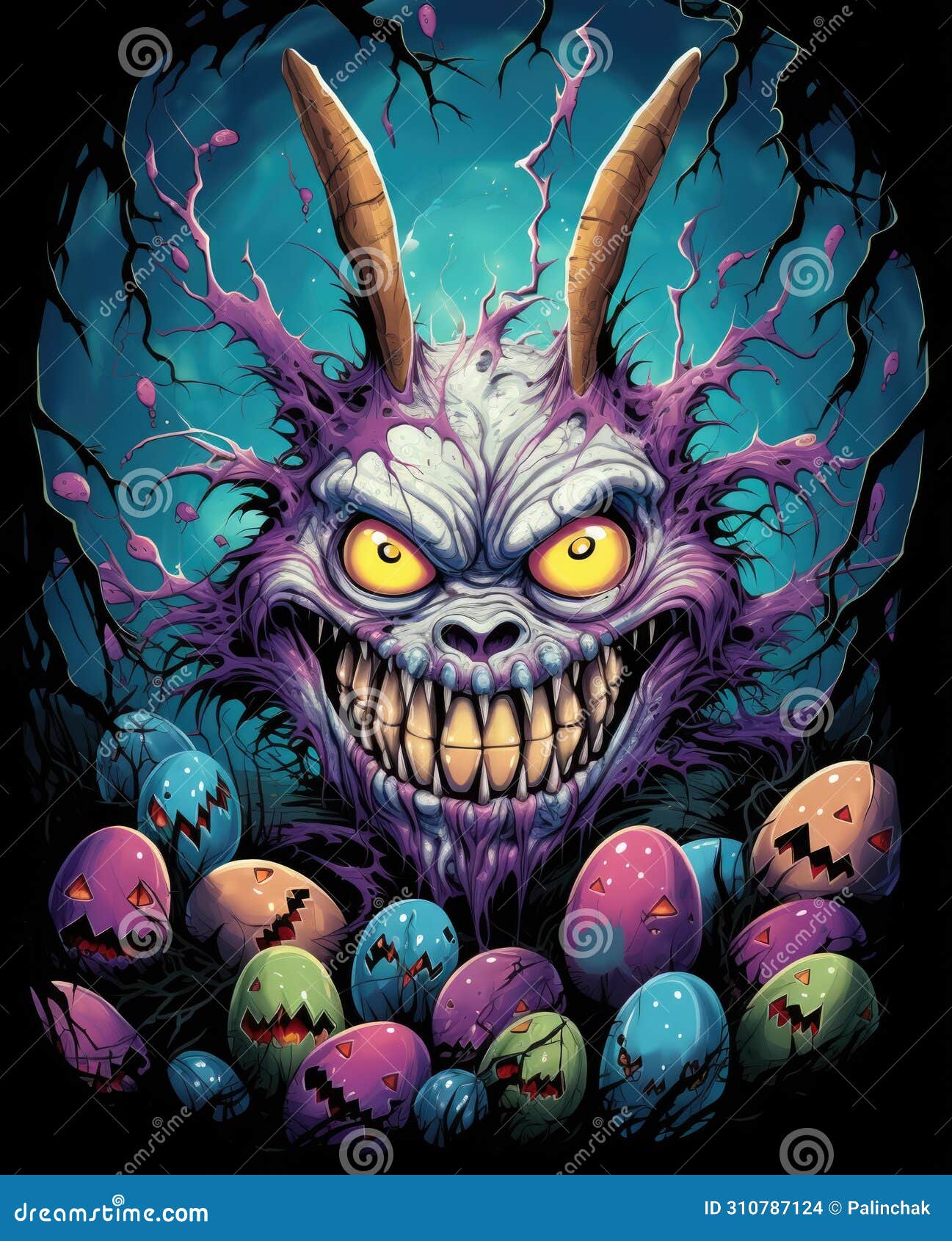 Happy Easter. Cartoon Horror Illustration of Easter Celebration Stock ...