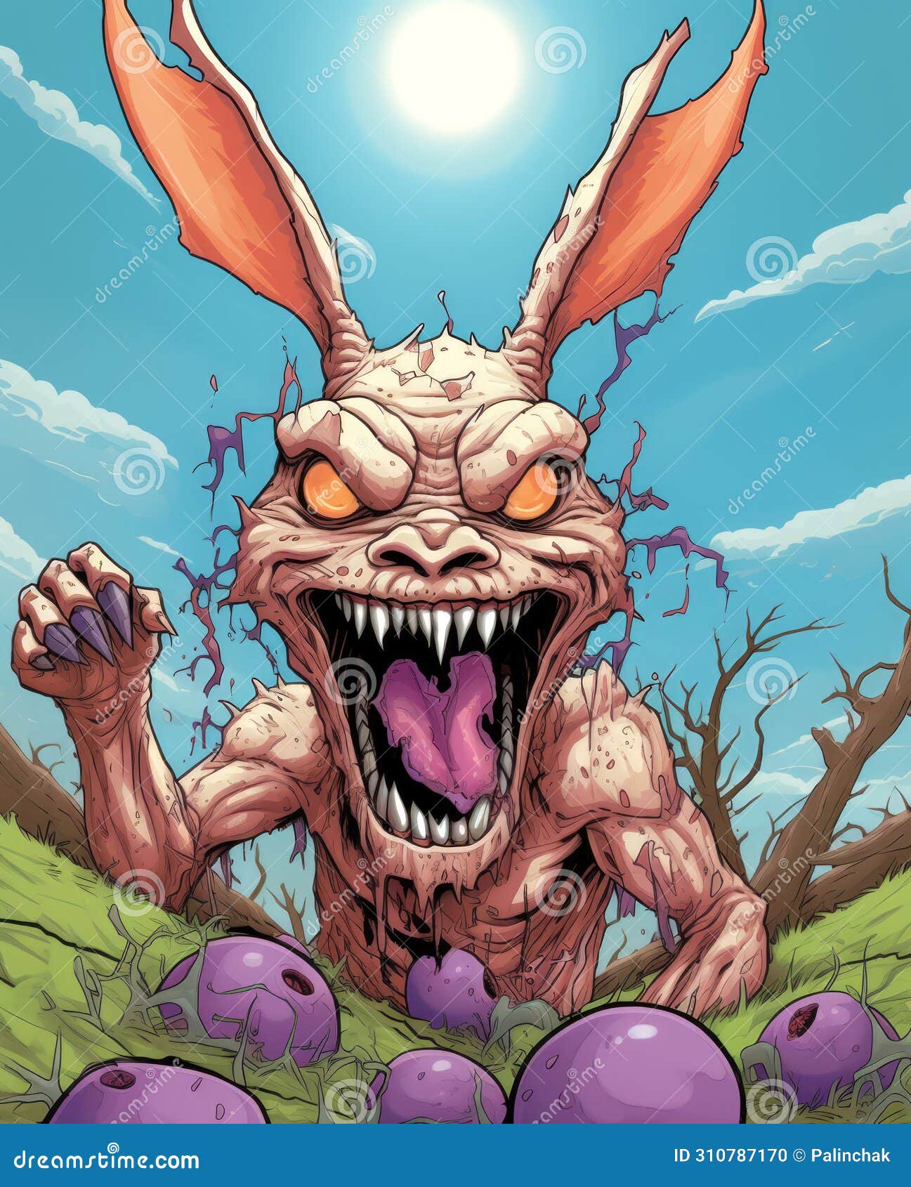 Happy Easter. Cartoon Horror Illustration of Easter Celebration Stock ...