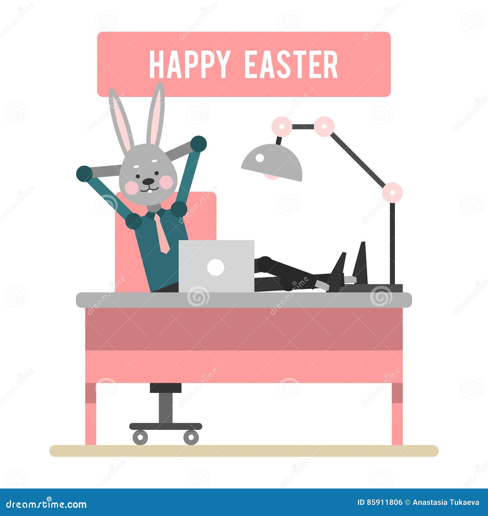 Happy Easter. Cartoon Rabbit Resting in the Workplace Stock Vector ...