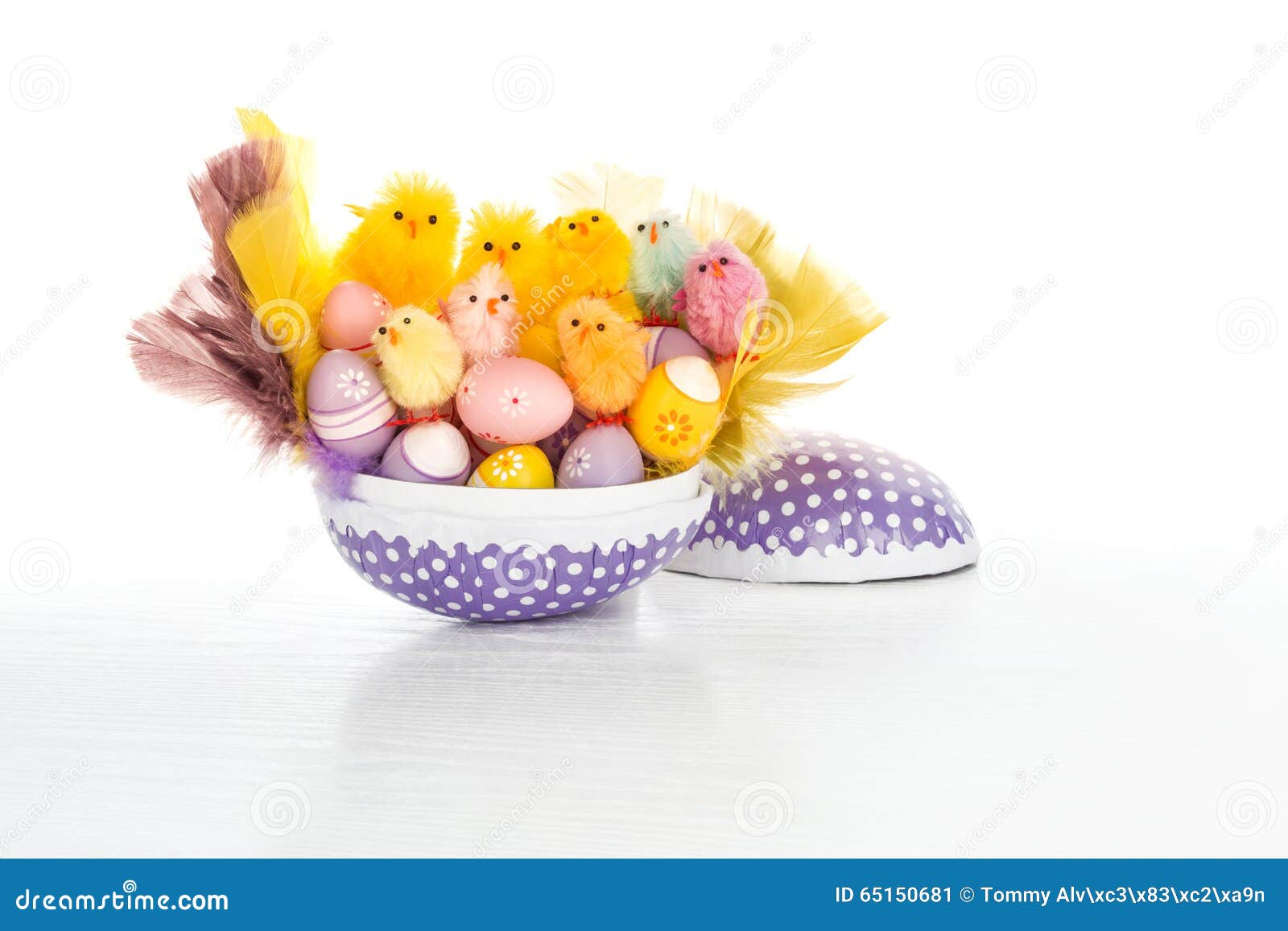 Happy Easter Chicken Family in an Big Easter Egg with Small Colorful ...