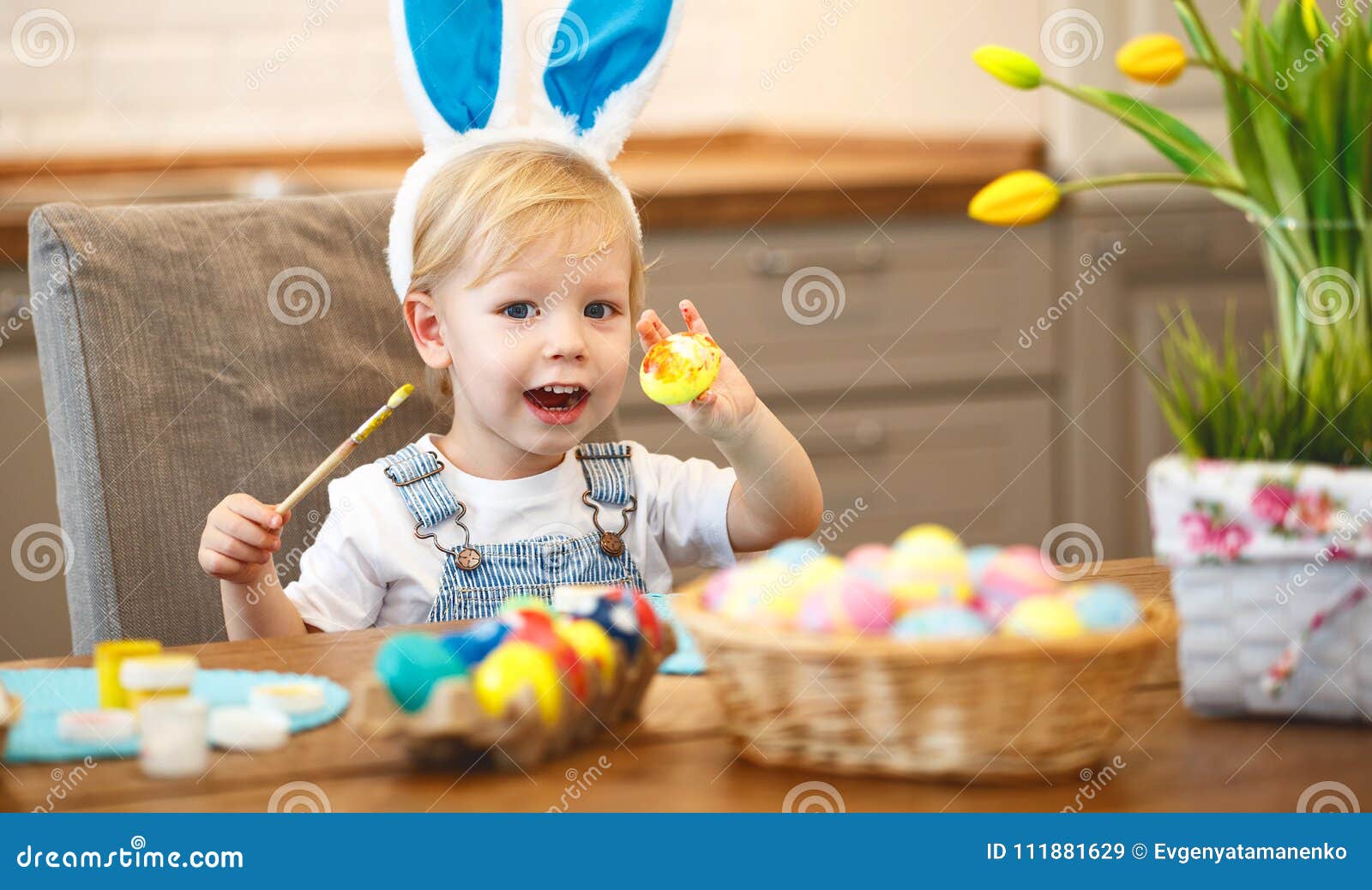 Happy Easter! Child Paints Eggs Stock Image - Image of baby, color ...