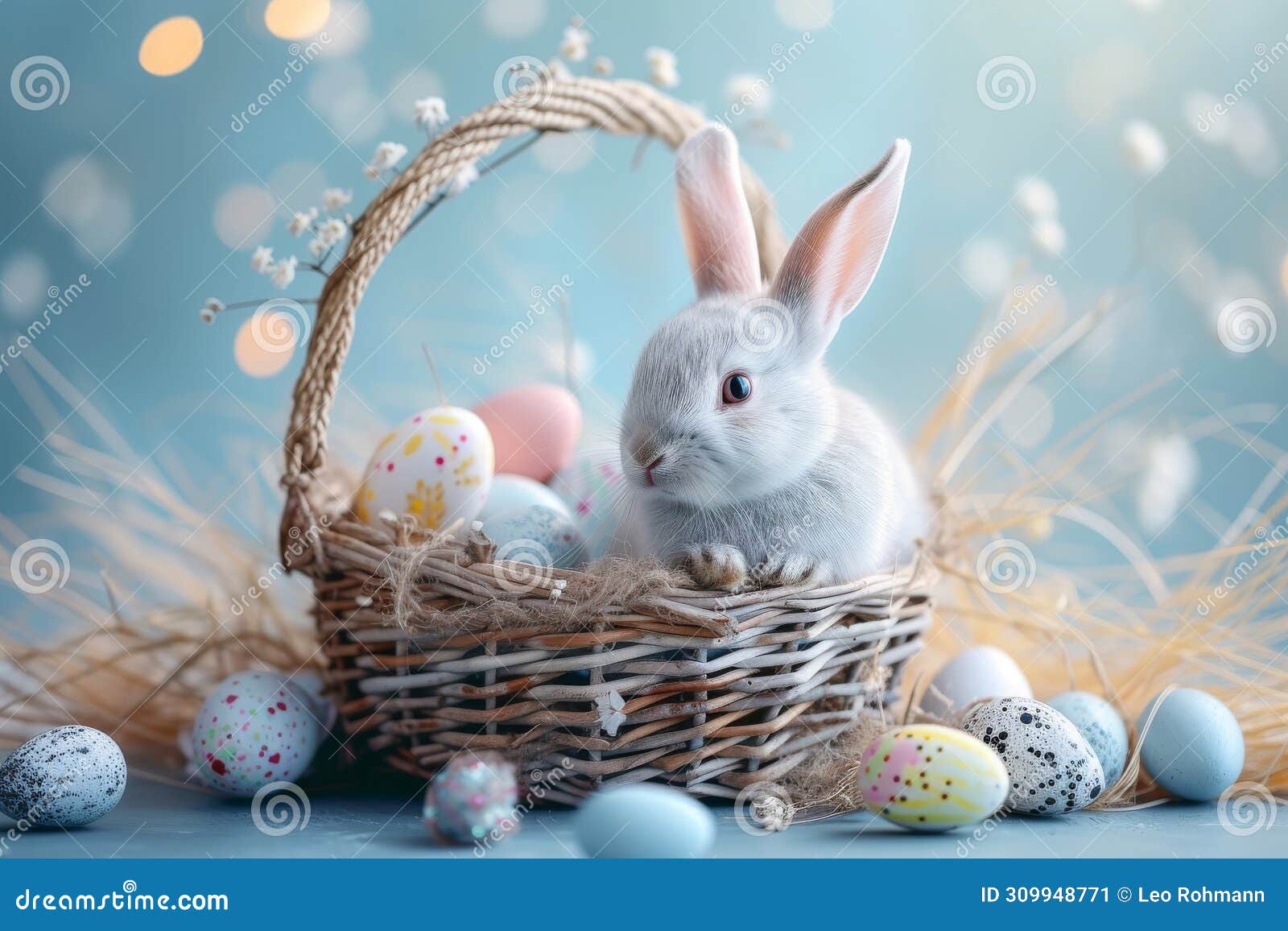 Happy Easter Chipper Eggs Unique Basket. White Dynamic Bunny Easter ...