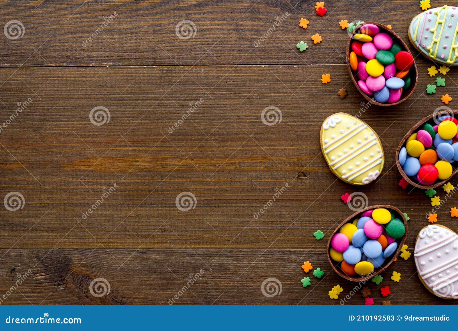 Happy Easter with Chocolate Eggs and Sweets. Space for Text Stock Image ...