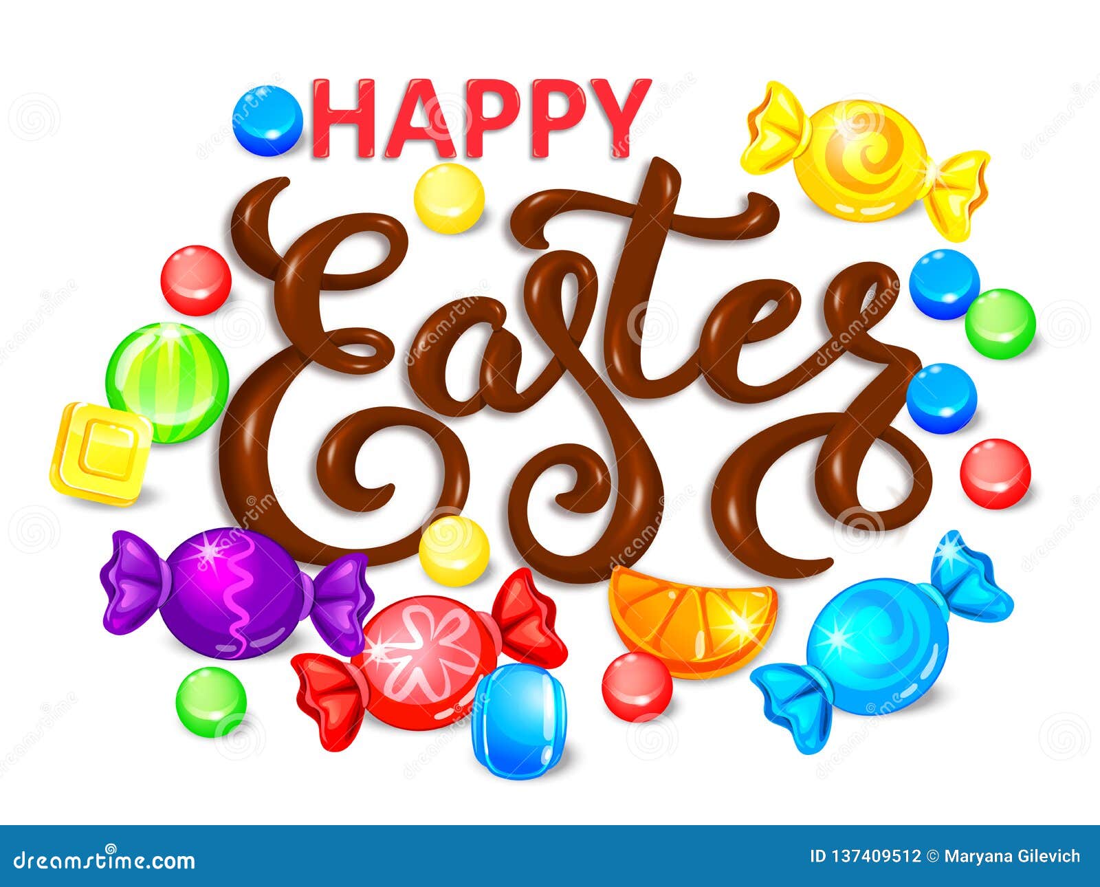 Happy Easter Chocolate Word Lettering with Lollipops and Candy Stock ...