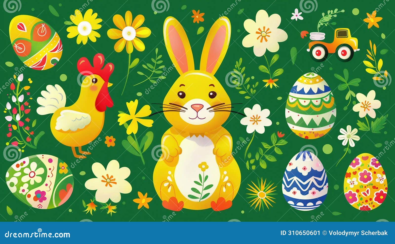 Happy Easter Clip Art - Set of Easter Cartoon Characters and Design Elements. Easter Bunny ...
