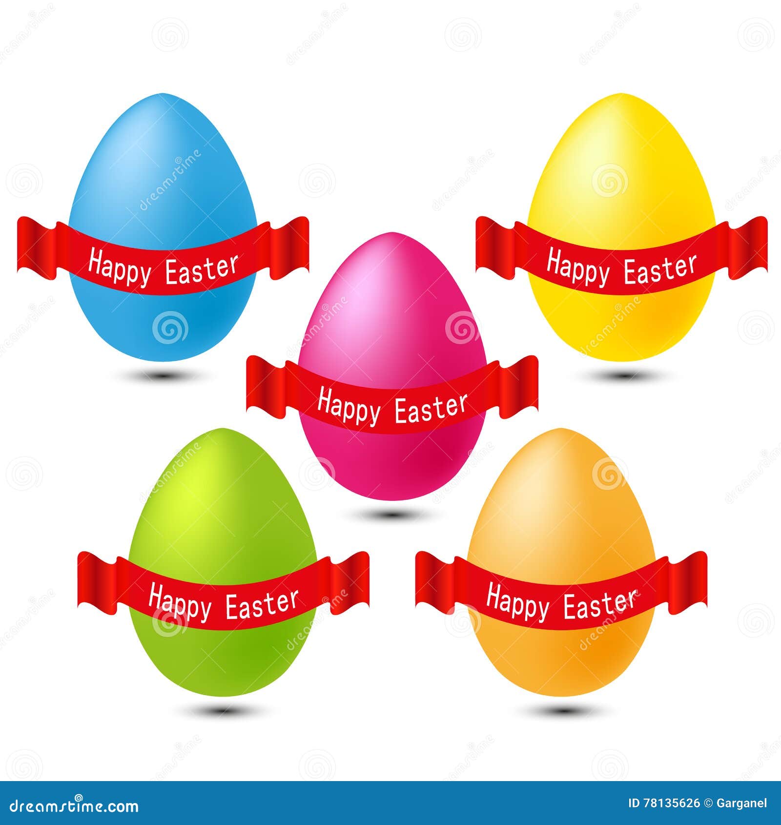 Happy Easter Color Eggs with Red Ribbon Stock Illustration ...
