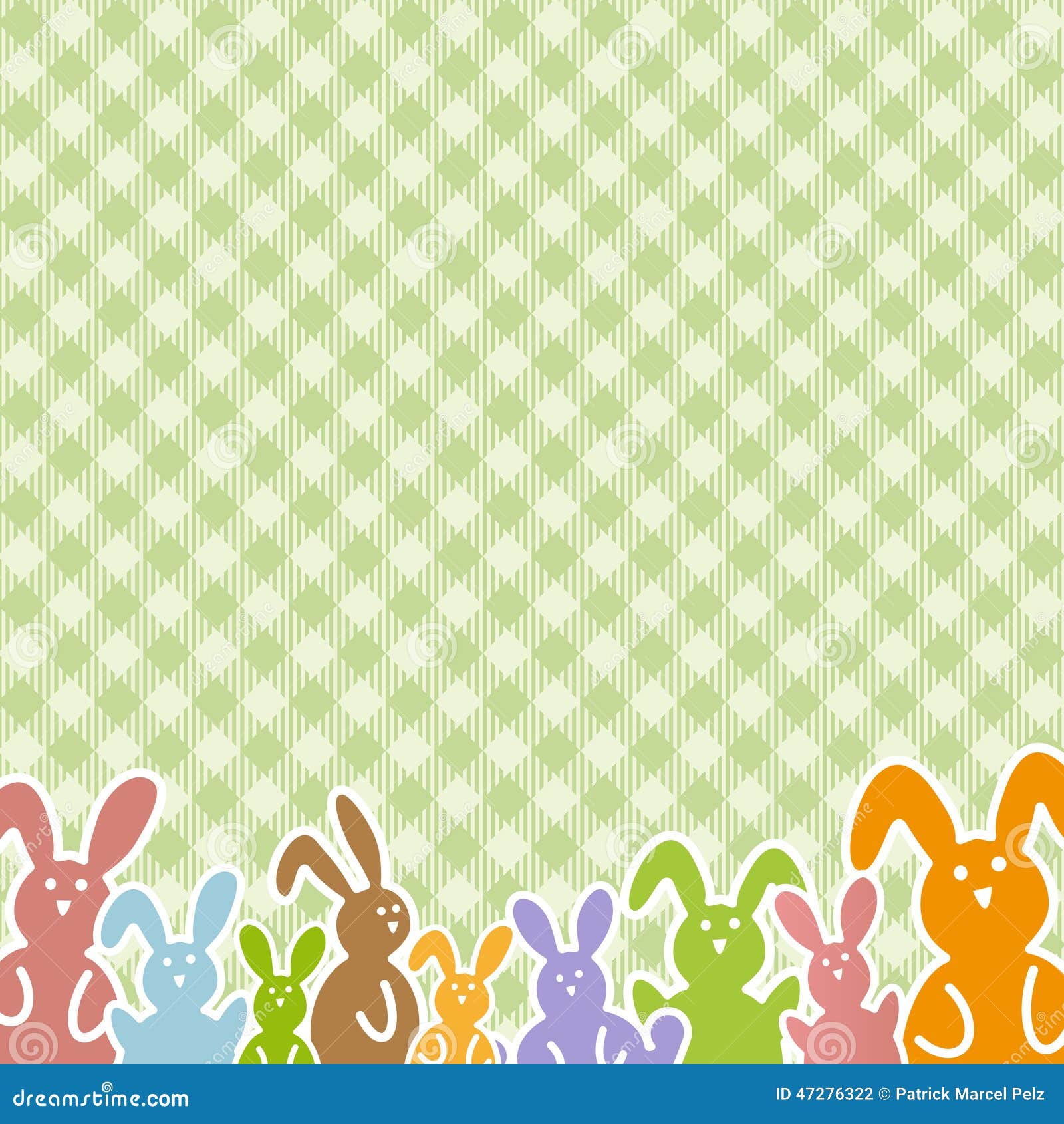 Happy Easter - Colorful Bunnies on Checkered Pattern Stock Vector ...