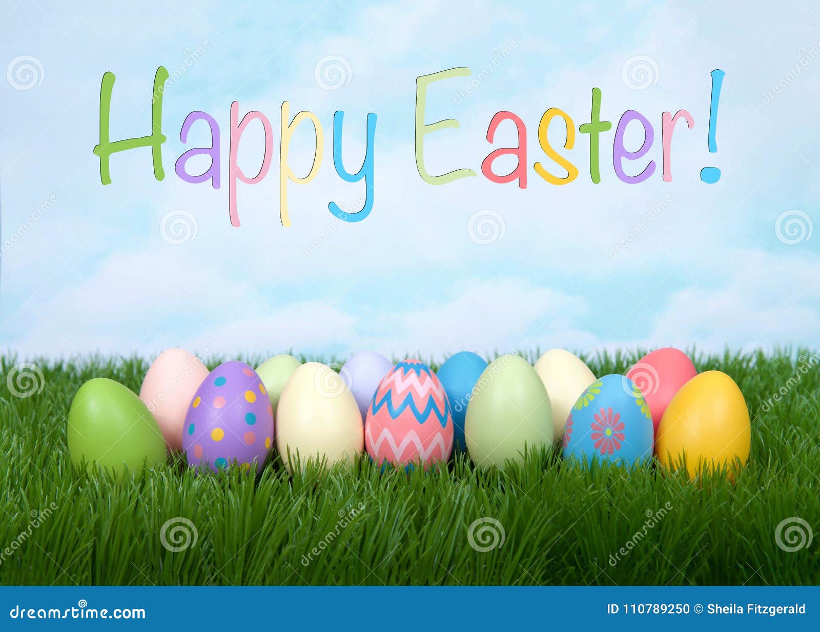 Happy Easter Colorful Eggs in Grass Stock Photo - Image of blue, design ...