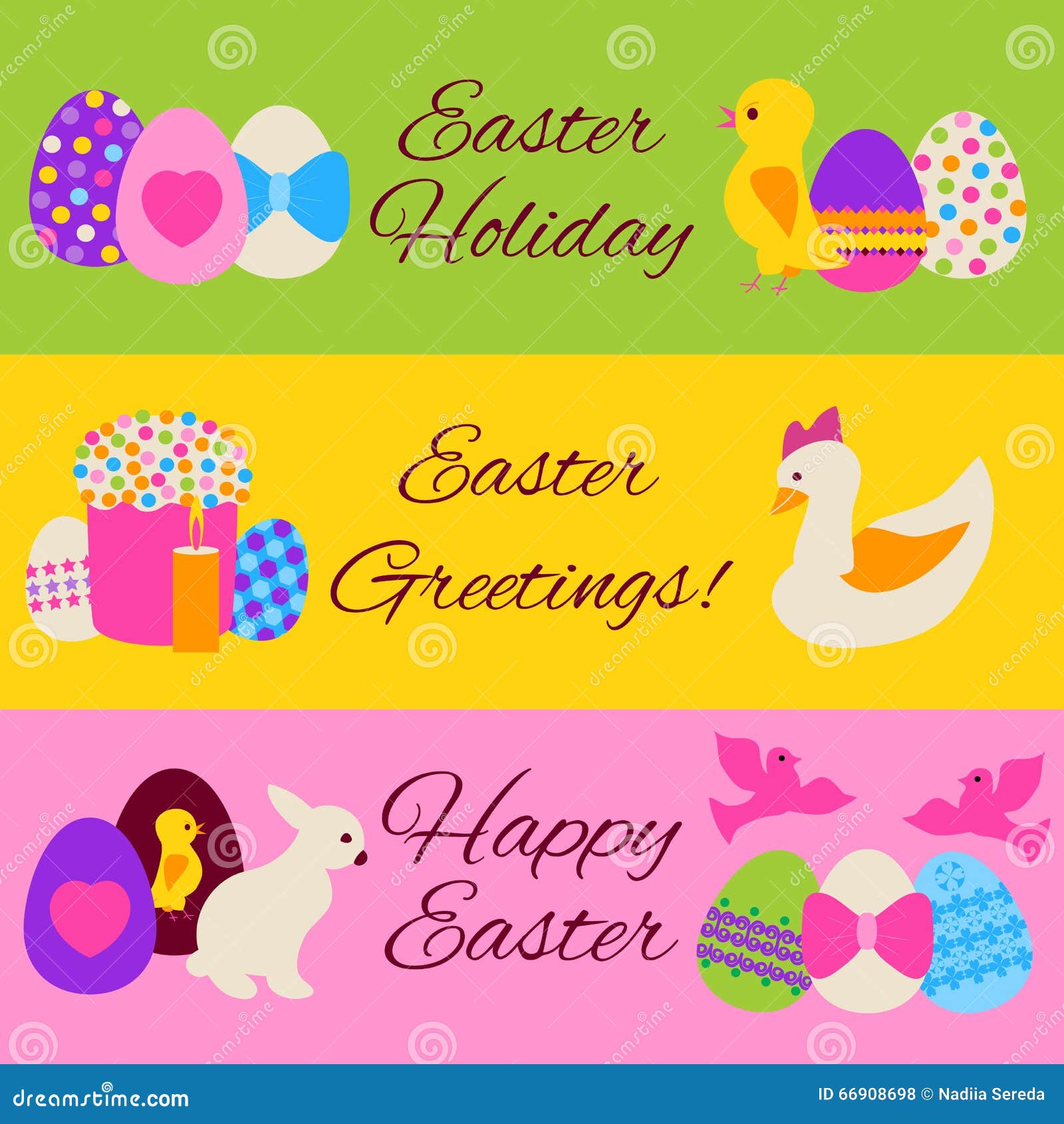 Happy Easter Colorful Web Banners Set Stock Vector - Illustration of ...
