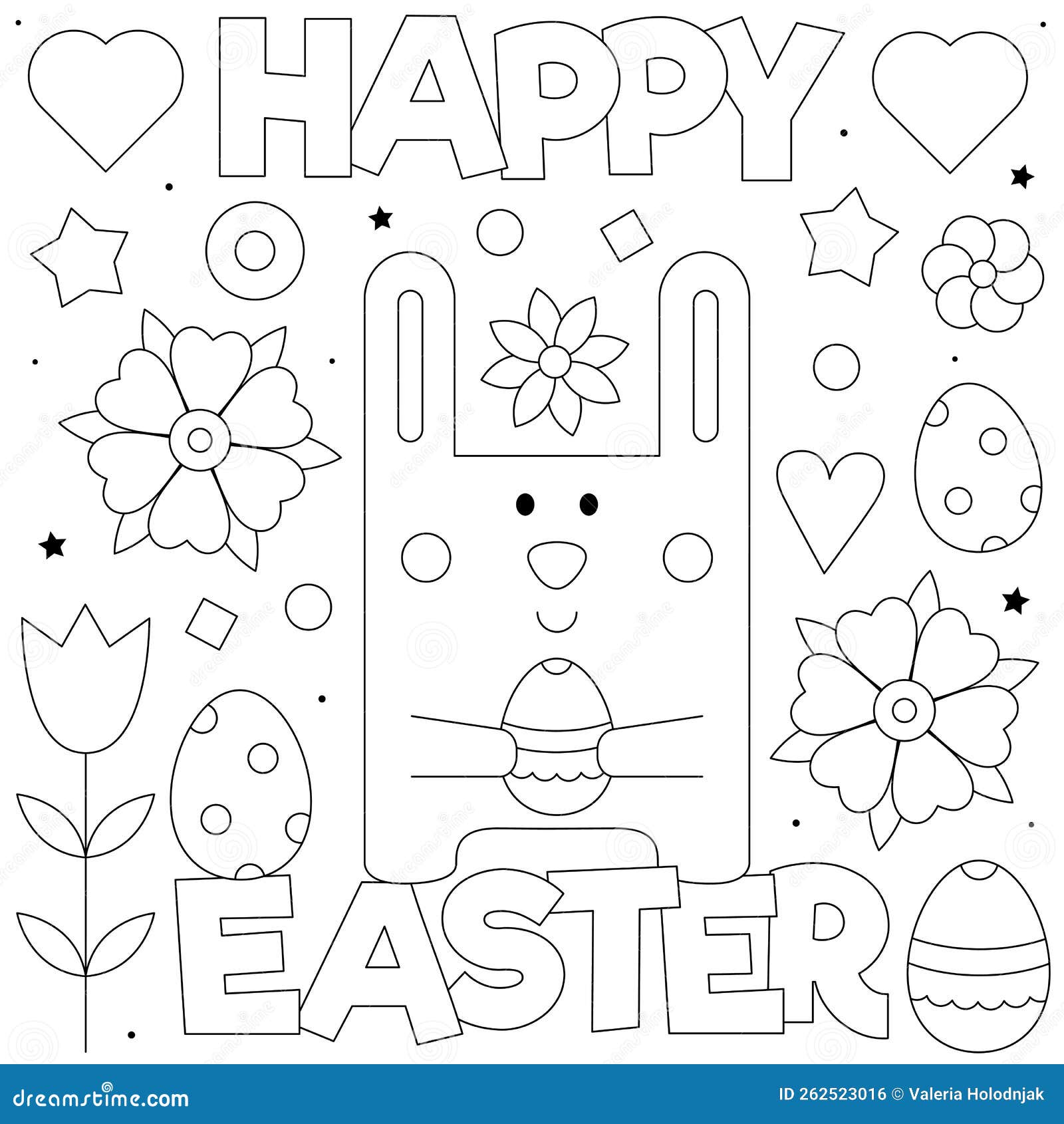 Happy Easter. Coloring Page. Black and White Vector Illustration. Stock ...