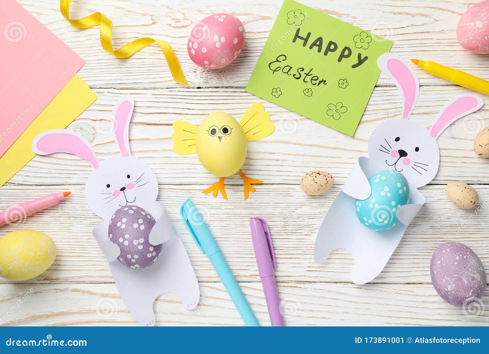 Happy Easter Composition. Different Easter Accessories on Background ...