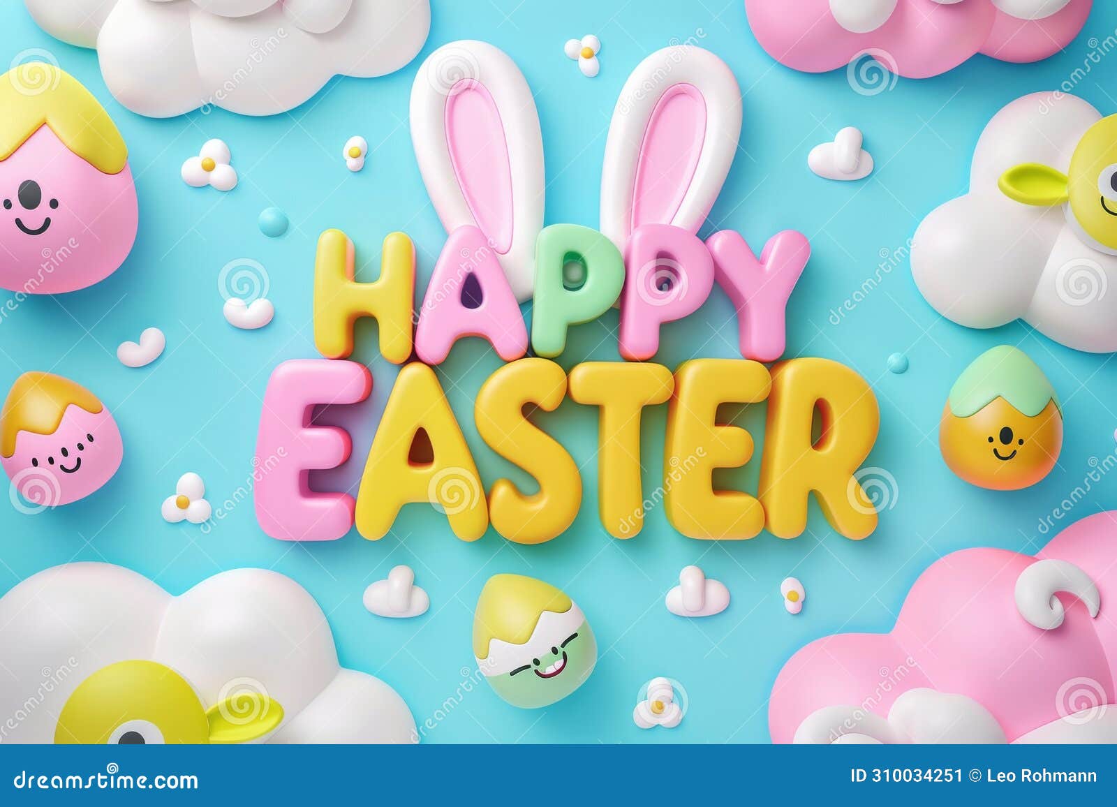 Happy Easter Computer Graphic Eggs Easter Joy Basket. White Blissful ...