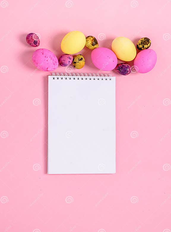 Happy Easter Concept. Festive Spring Layout of Eggs Clean Notebook ...