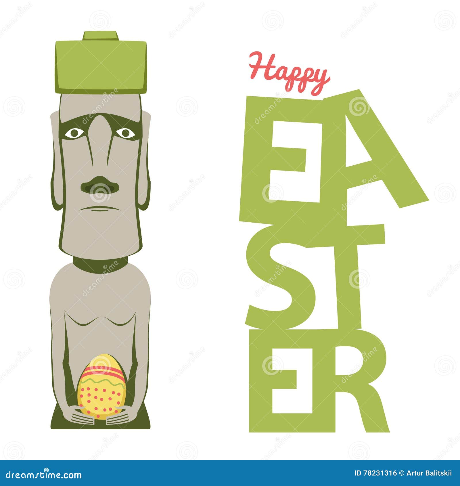 Happy Easter Concept, Shows Moai Statue with Egg and Cheering Stock ...