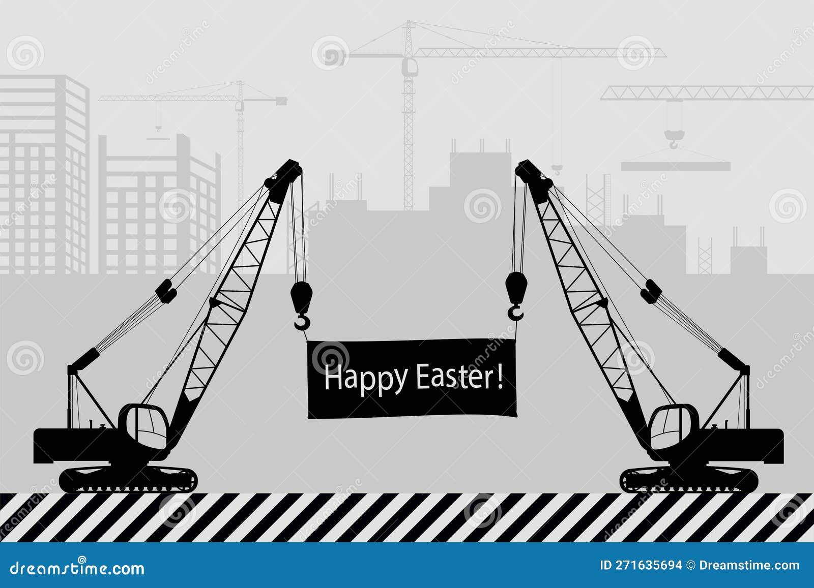 Happy Easter. Construction Cranes Hold a Banner with Congratulations ...