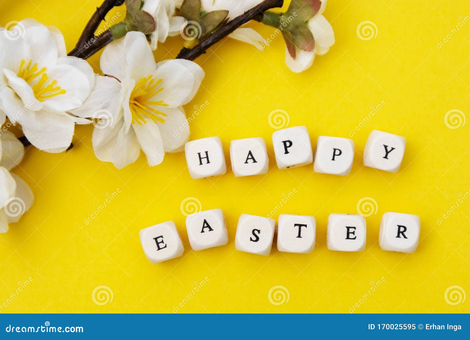 Happy Easter. Cubes with Text on Yellow Background. Spring Brunches ...