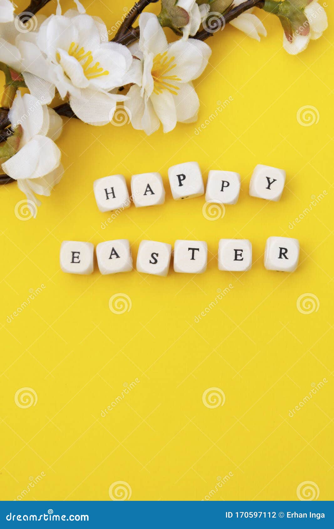 Happy Easter. Cubes with Text on Yellow Background. Spring Brunches ...
